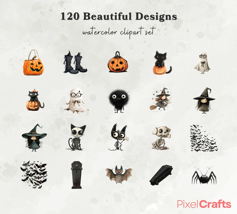 Watercolor Halloween Clipart Bundle, Halloween Decoration, Pumpkins ...