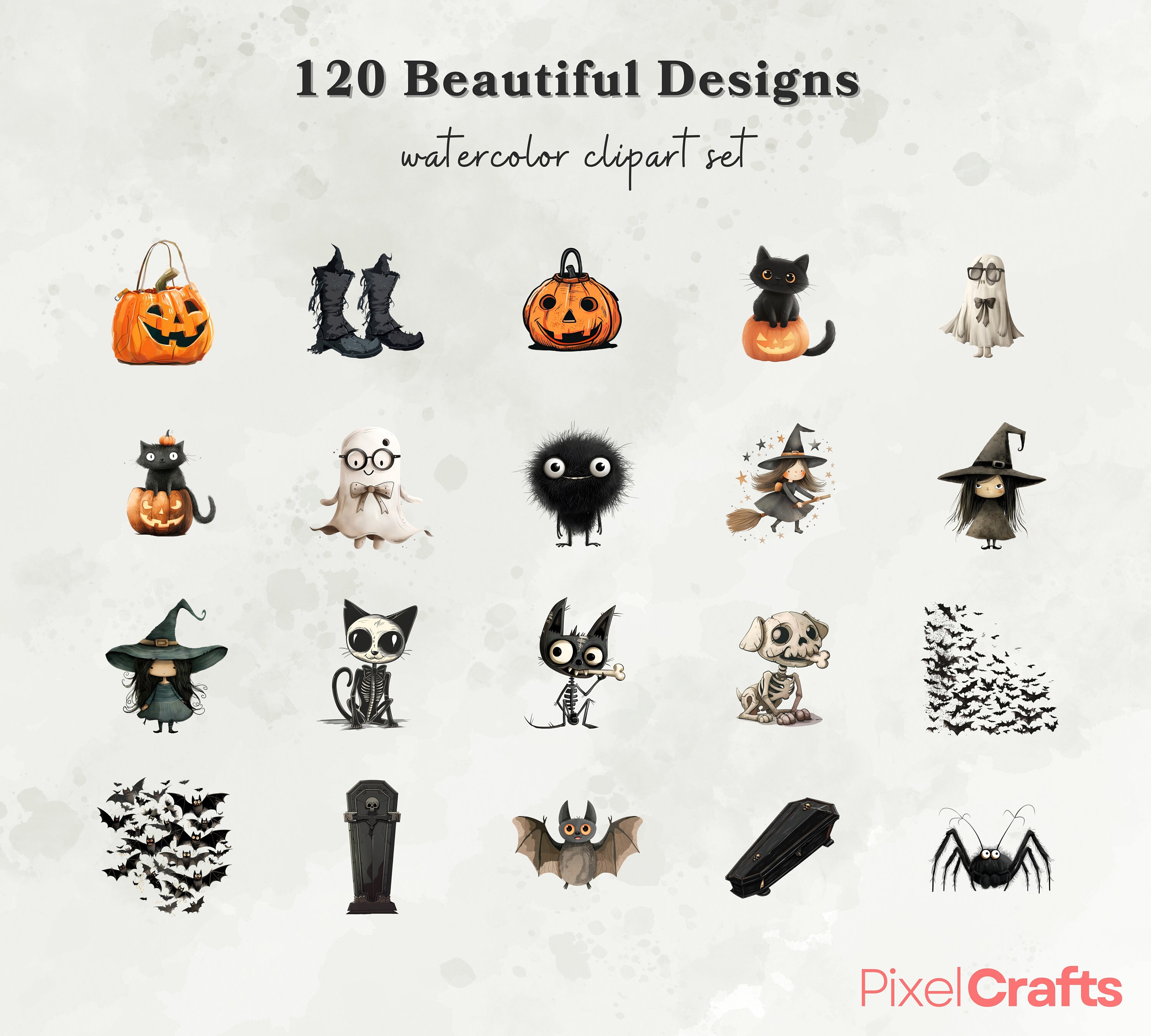 Watercolor Halloween Clipart Bundle, Halloween Decoration, Pumpkins ...
