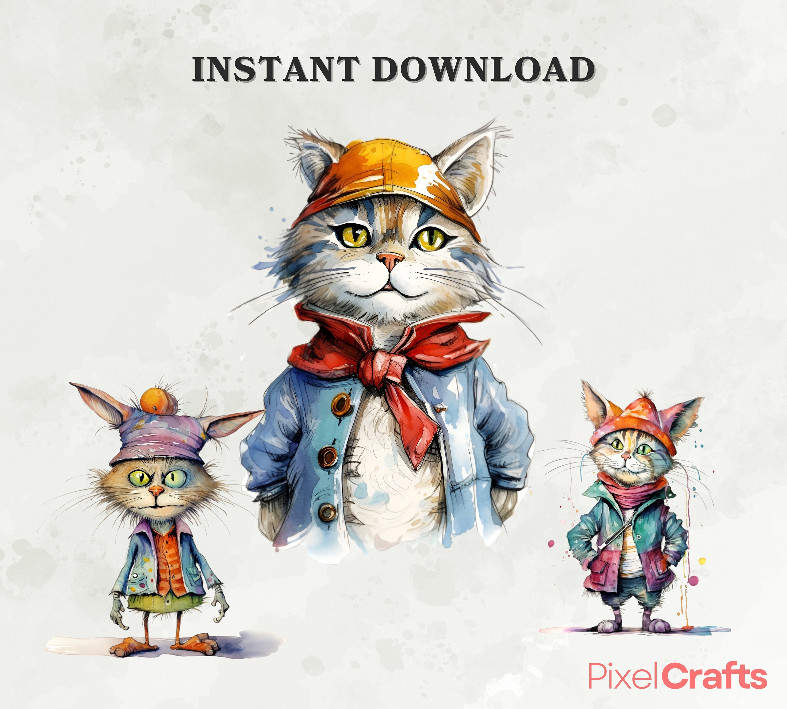 Watercolor Funny Cat Clipart, Whimsical Cats Png, Quirky Kittens ...