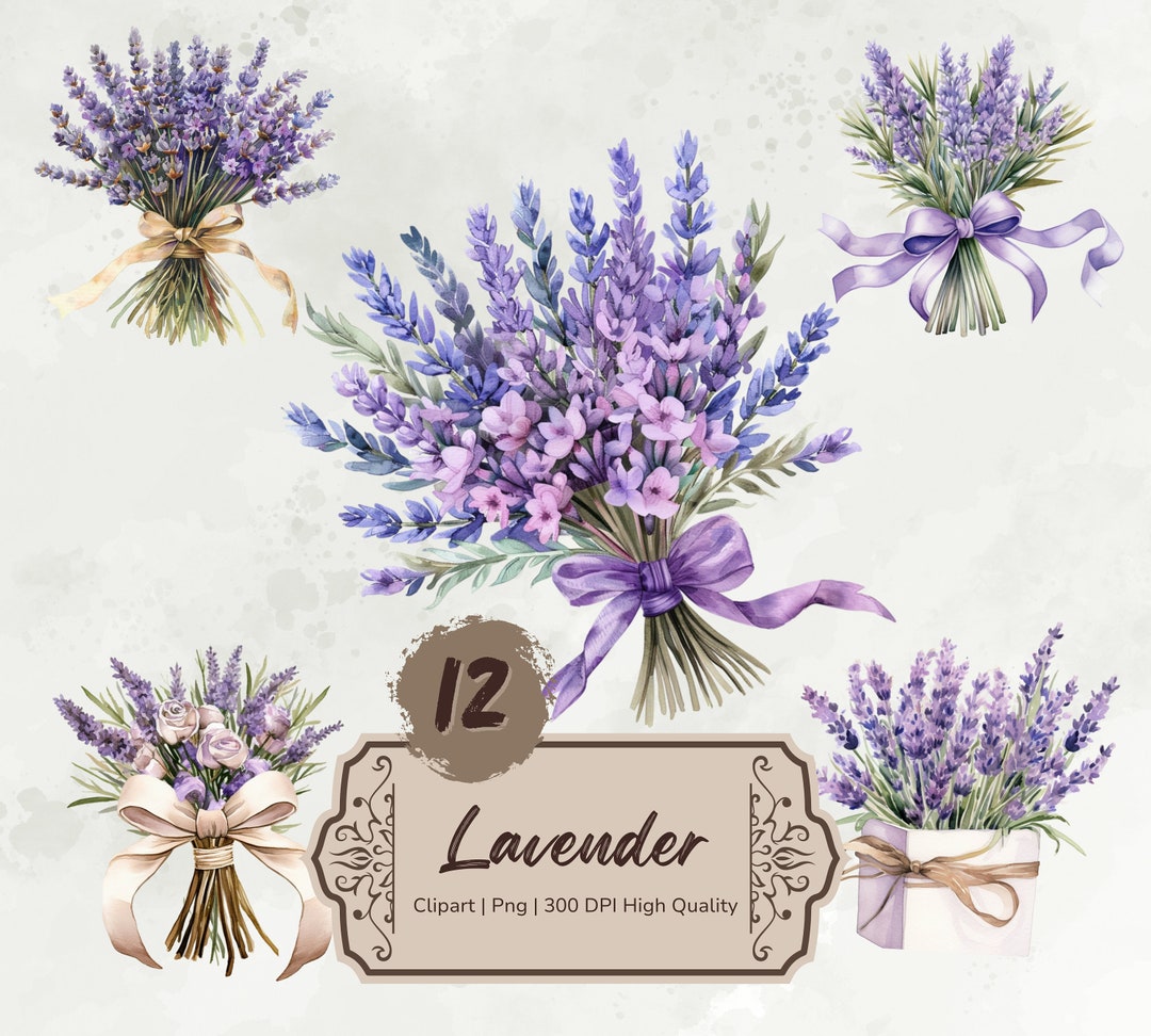 Lavender Clipart, Watercolor Lavender Bouquet Clipart, Floral Spring ...