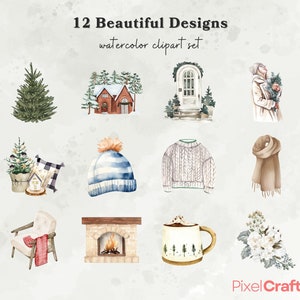 Watercolor Winter Clipart Bundle, Cozy Winter Season Png, Snow Winter ...