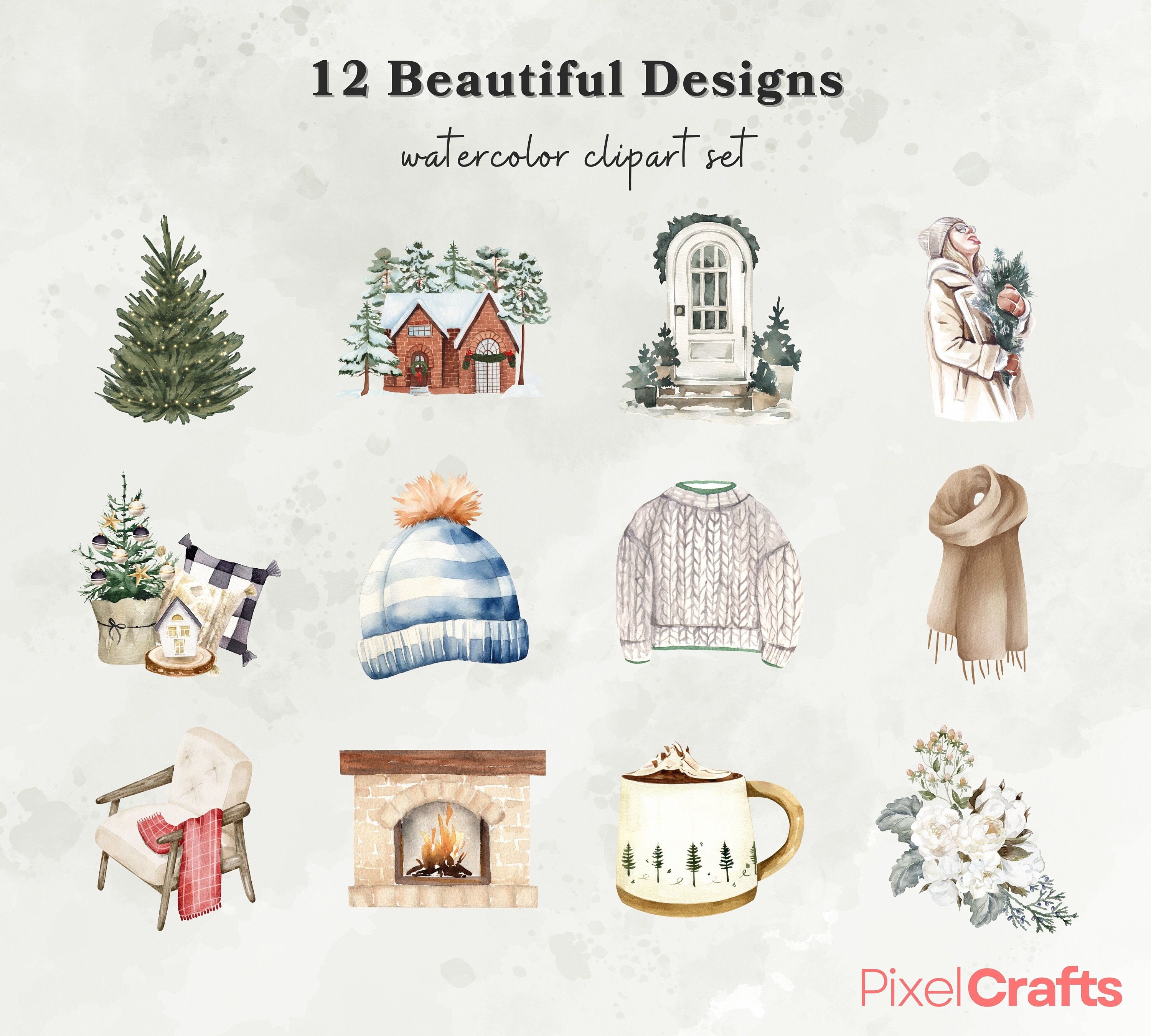 Watercolor Winter Clipart Bundle, Cozy Winter Season Png, Snow Winter ...