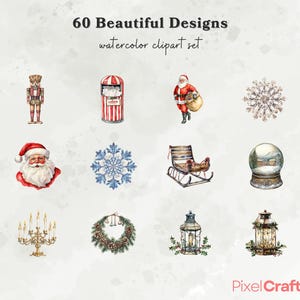 Christmas Clipart Bundle, Santa Clipart, Watercolor Christmas Graphics ...