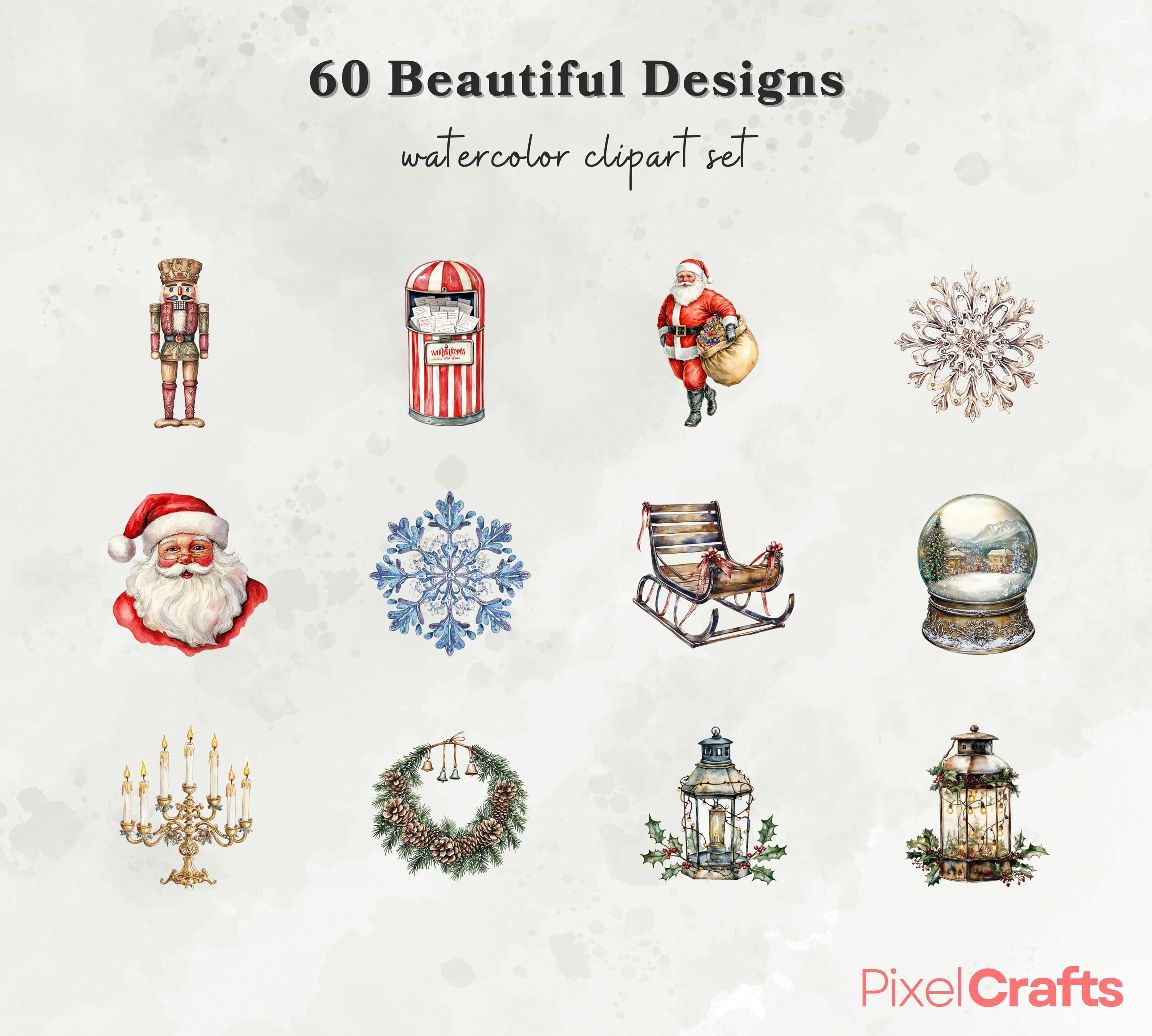 Christmas Clipart Bundle, Santa Clipart, Watercolor Christmas Graphics ...