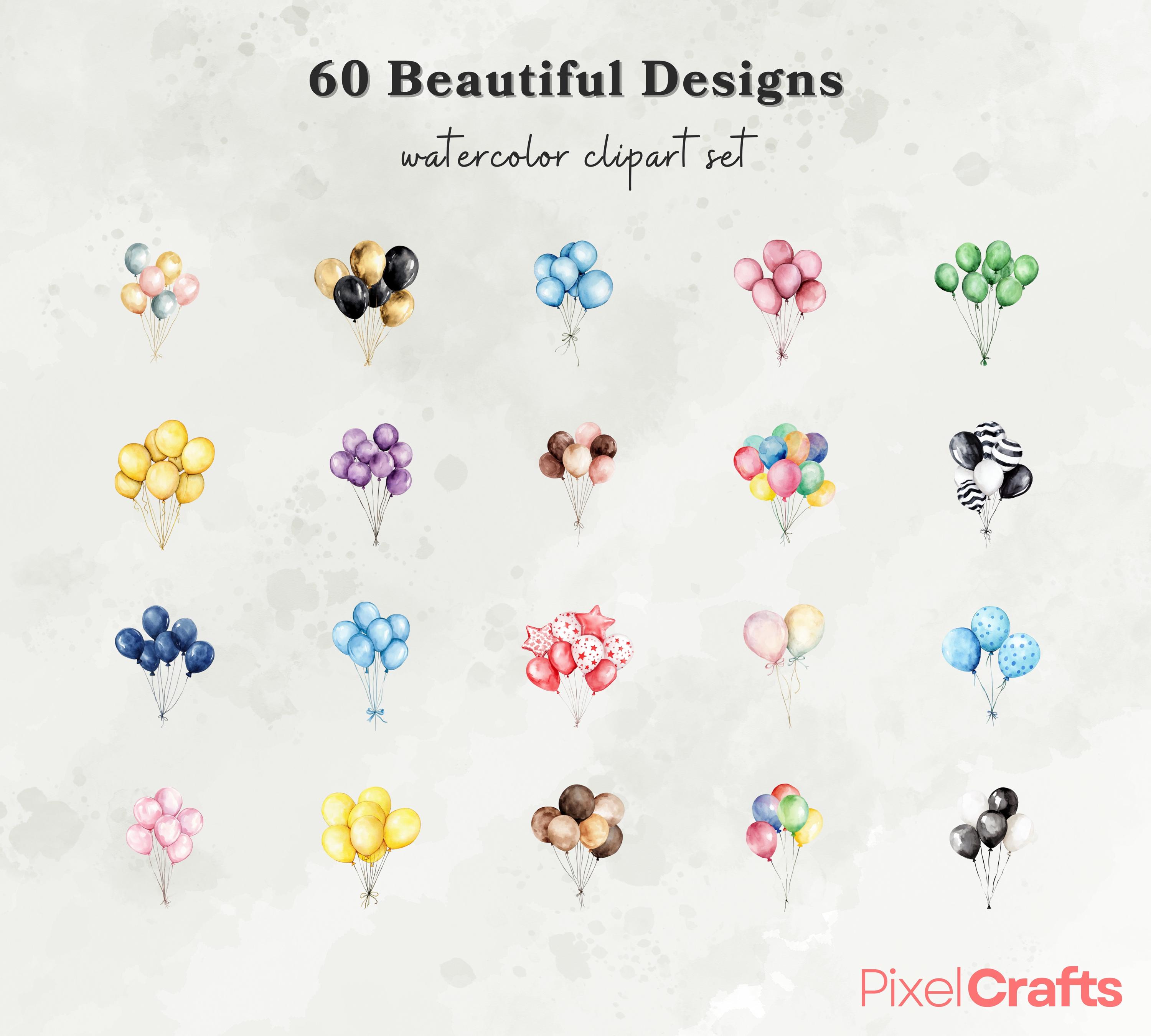Watercolor Balloons Clipart, Birthday Balloons Clipart Bundle, Party ...