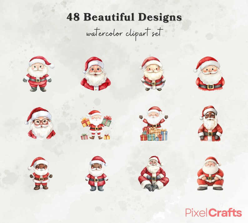 Santa Clipart Bundle, Christmas Clipart, Watercolor Santa Claus ...