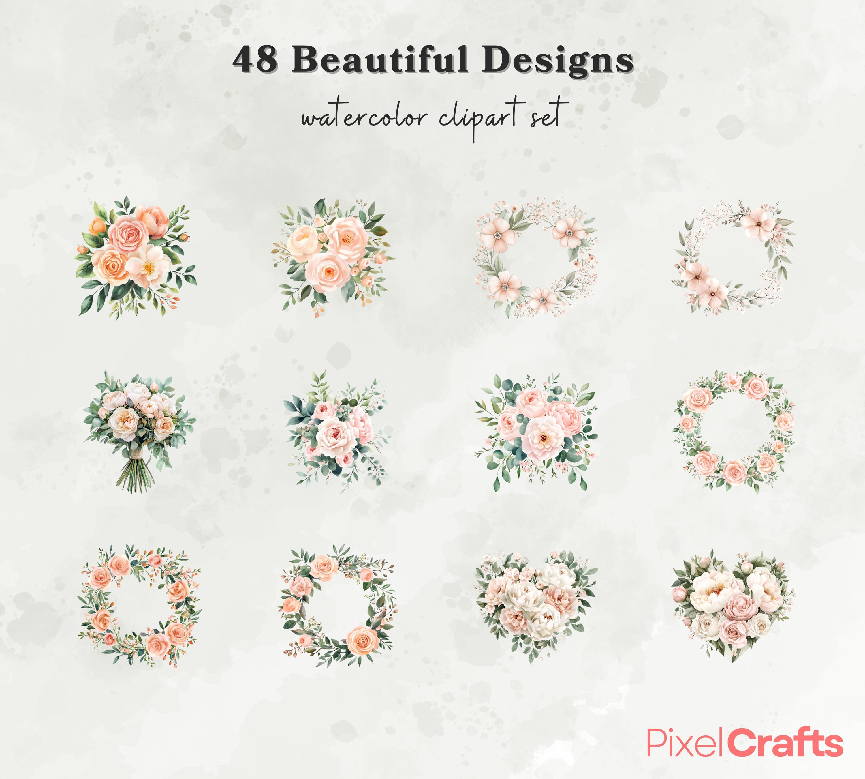 Watercolor Floral Clipart, Blush Pink Floral Clipart Bundle, Floral ...