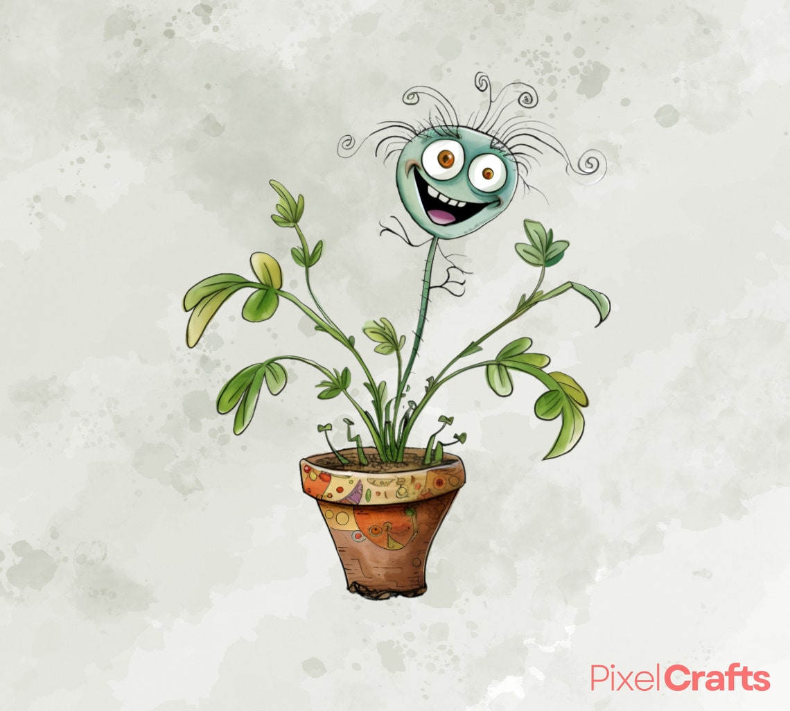 Whimsical Potted Plants Clipart, Quirky Funny Plants Png, Plant ...