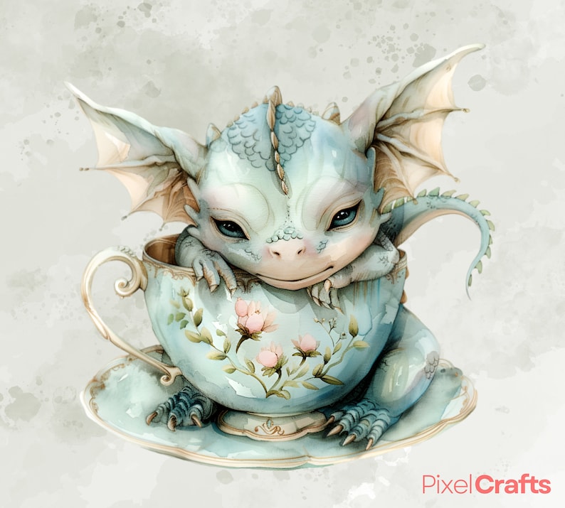Cute Baby Dragon in Teacup Png, Dragon Clipart, Magical Clipart, Dragon ...