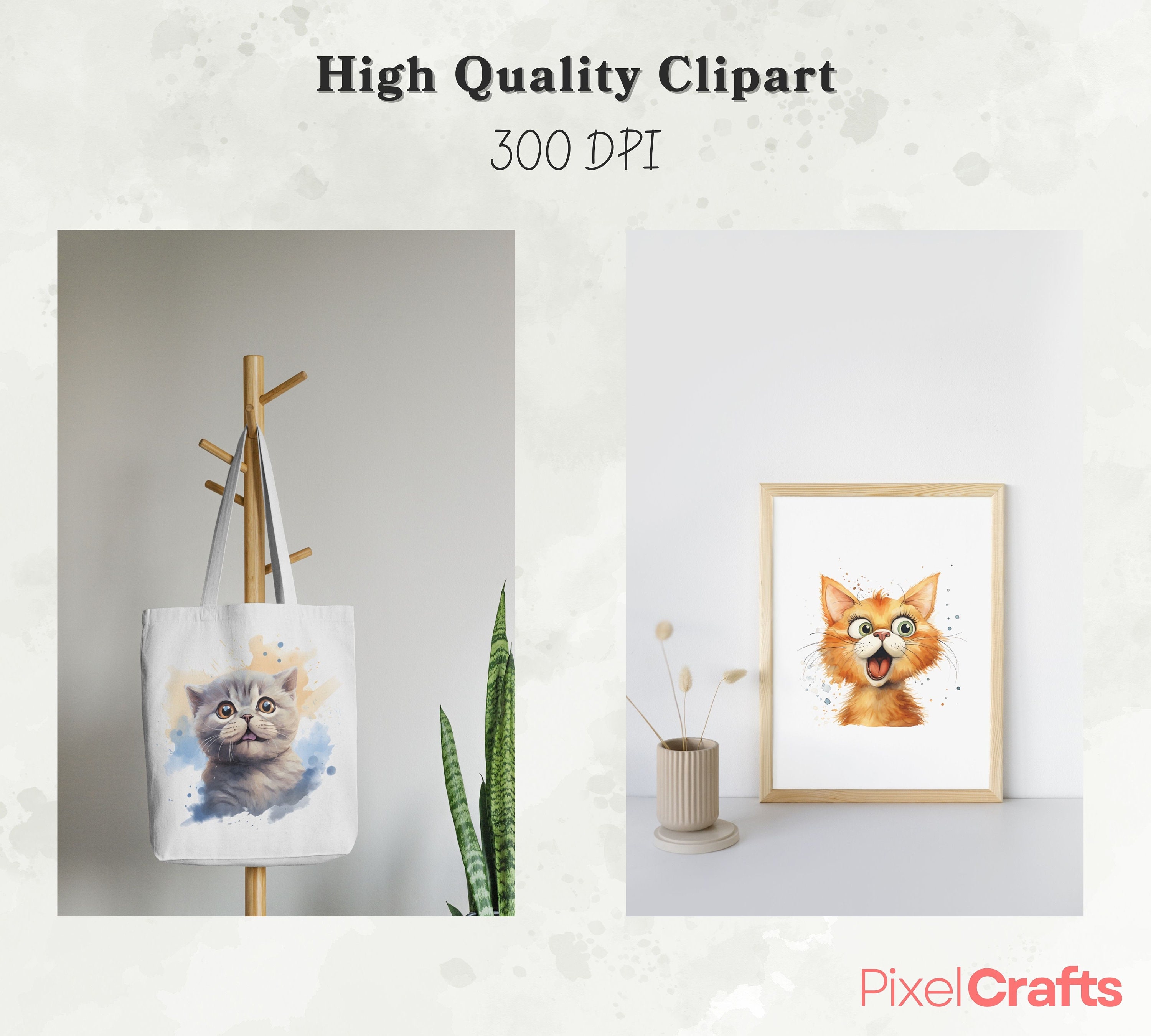 Funny Cat Clipart Bundle, Quirky Kittens Watercolor Clipart, Cute Pets ...