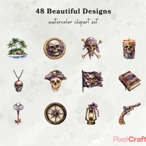 Watercolor Pirates Clipart Bundle, Nautical Clipart, Pirates Png Bundle ...