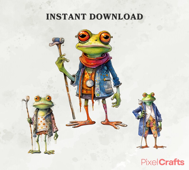 Watercolor Funny Frog Clipart, Whimsical Cute Frogs Clipart, Frog Png ...