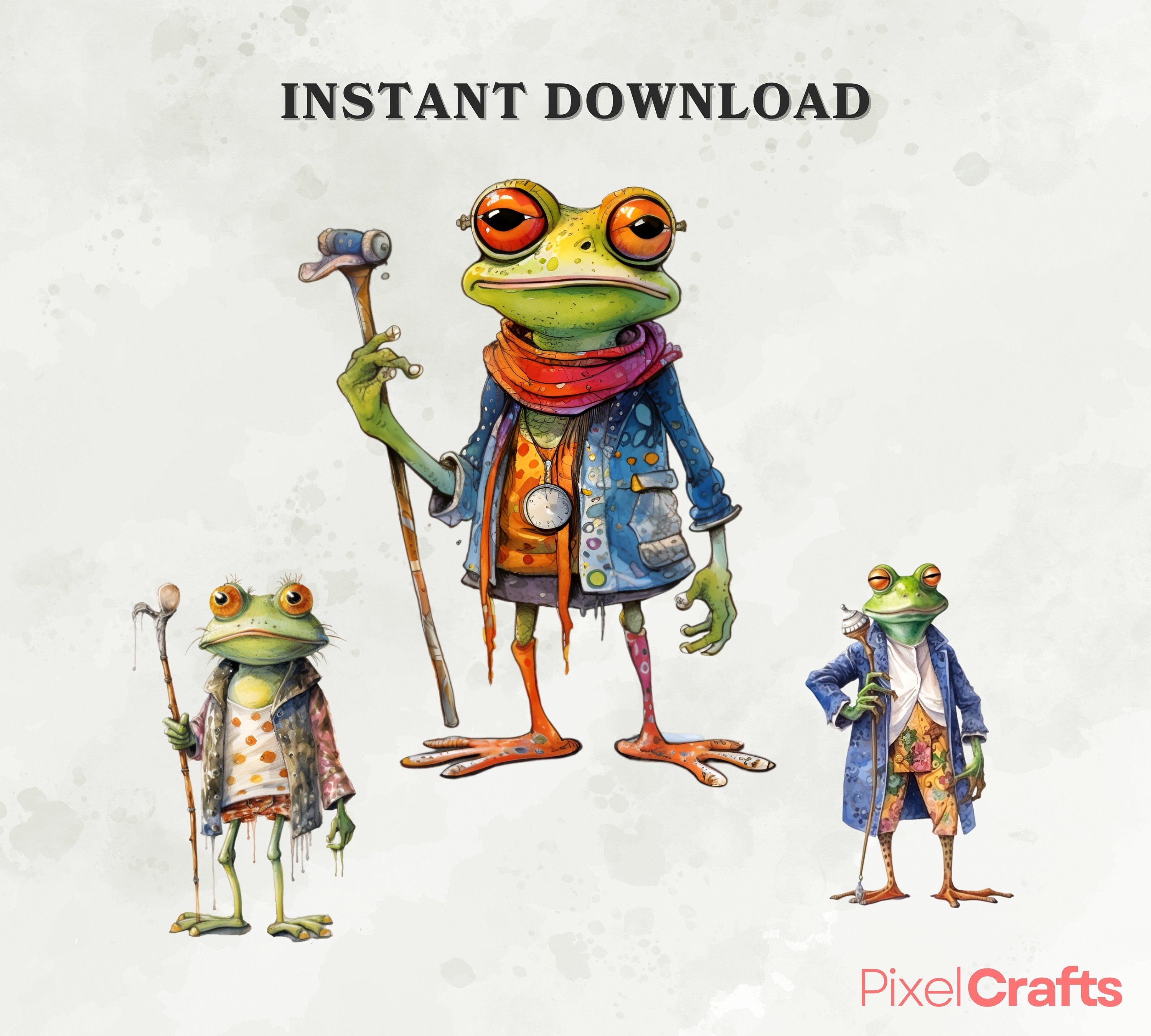 Watercolor Funny Frog Clipart, Whimsical Cute Frogs Clipart, Frog Png ...