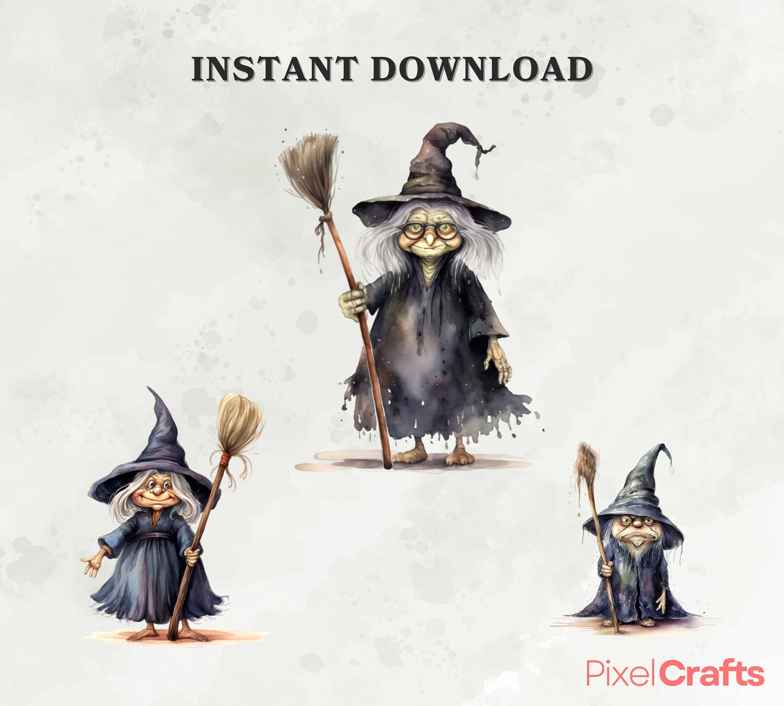 Grumpy Witch Clipart, Magical Clipart, Watercolor Witch Png, Fantasy Clipart, Funny Witches ...