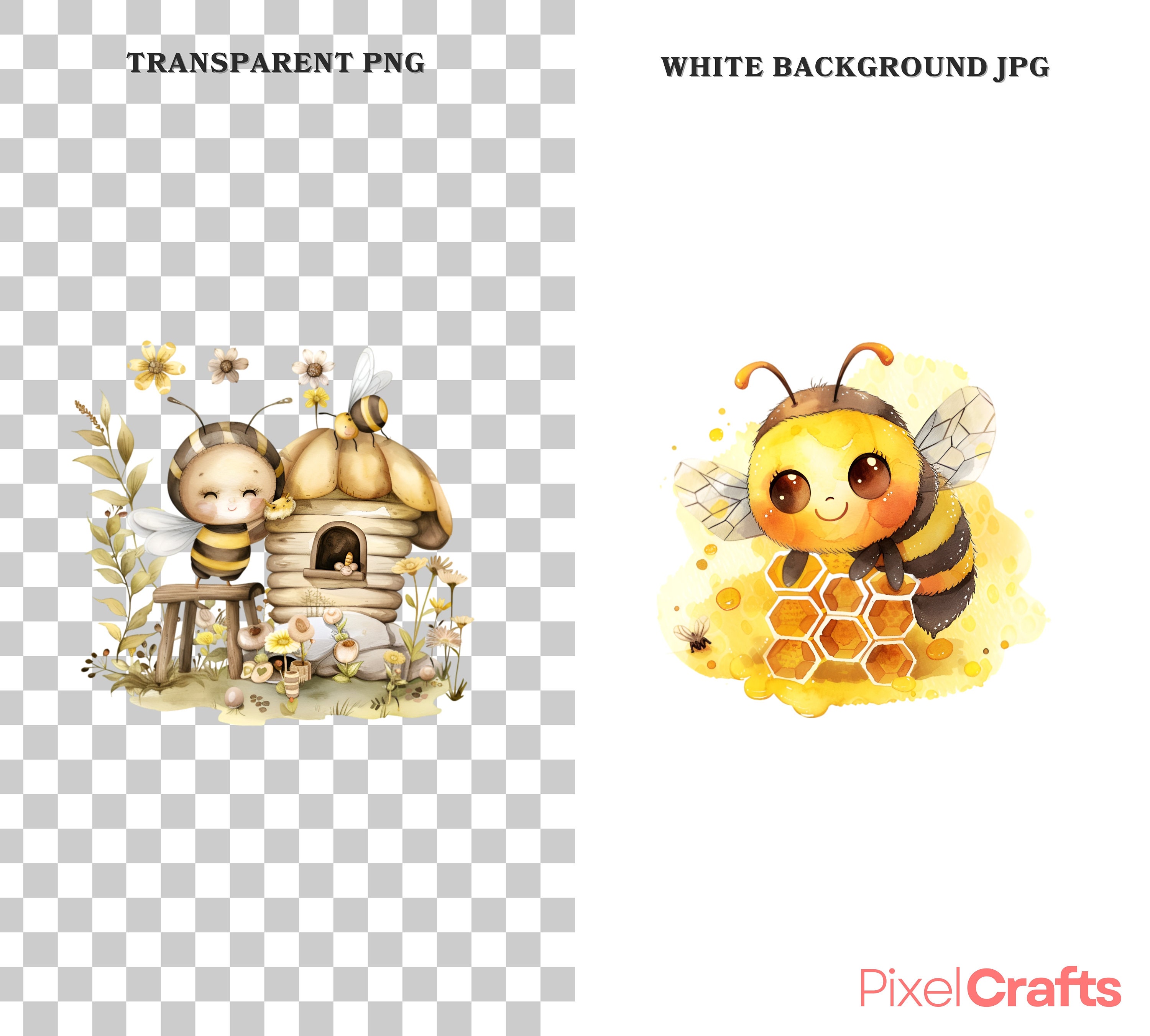 Watercolor Bee Clipart, Cute Bees Png, Honey Bee Png, Bees Graphics ...