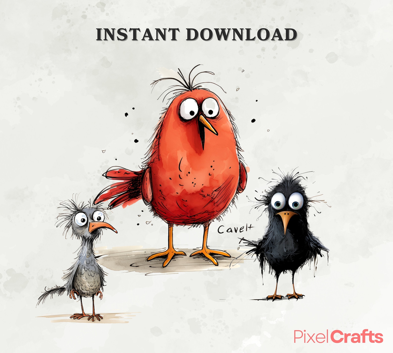 Watercolor Funny Little Birds Clipart, Cute Cartoon Birds, Quirky Bird ...