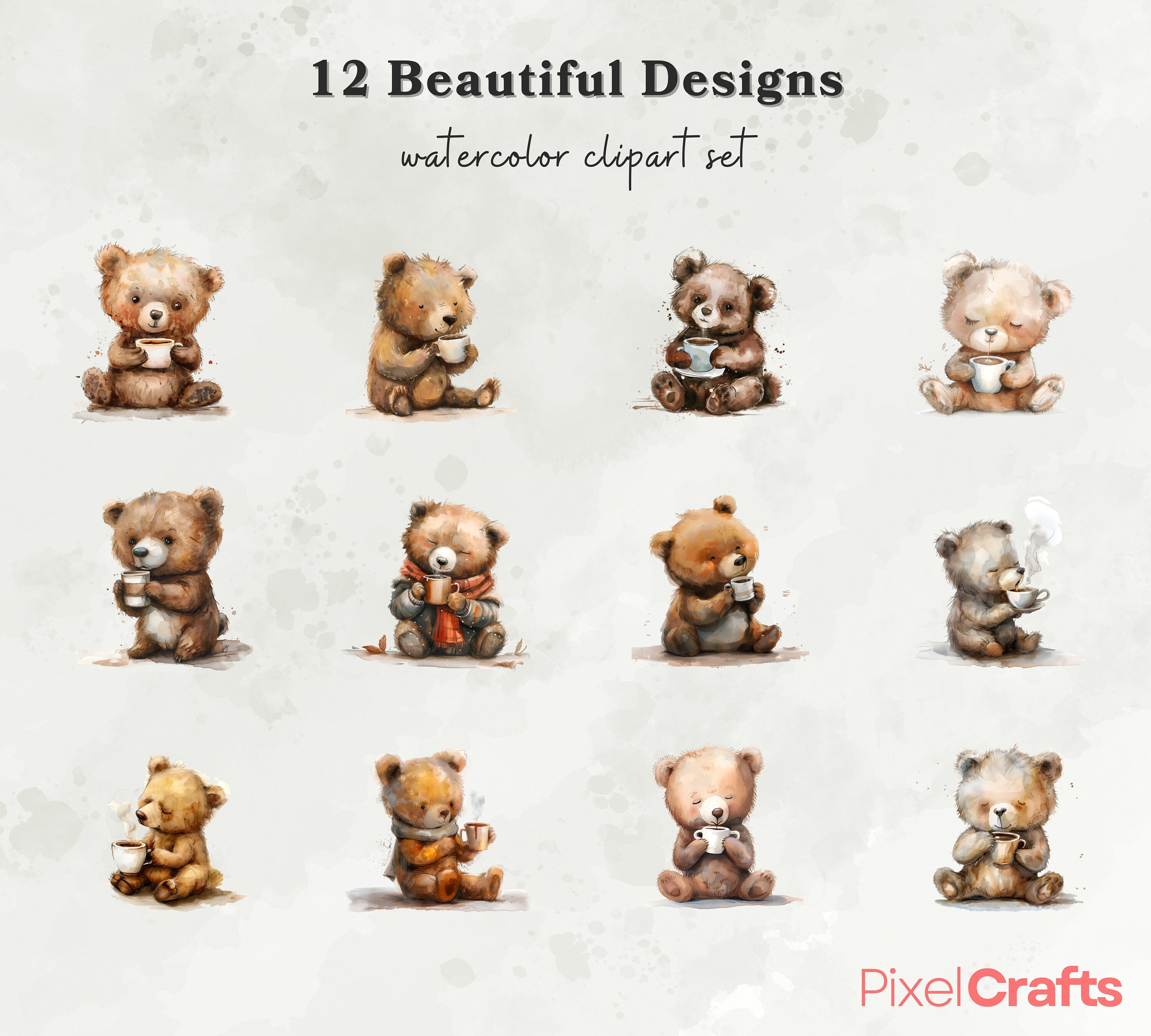 Watercolor Cute Bear With Coffee Cup Clipart, Coffee Lover Bear Clipart ...