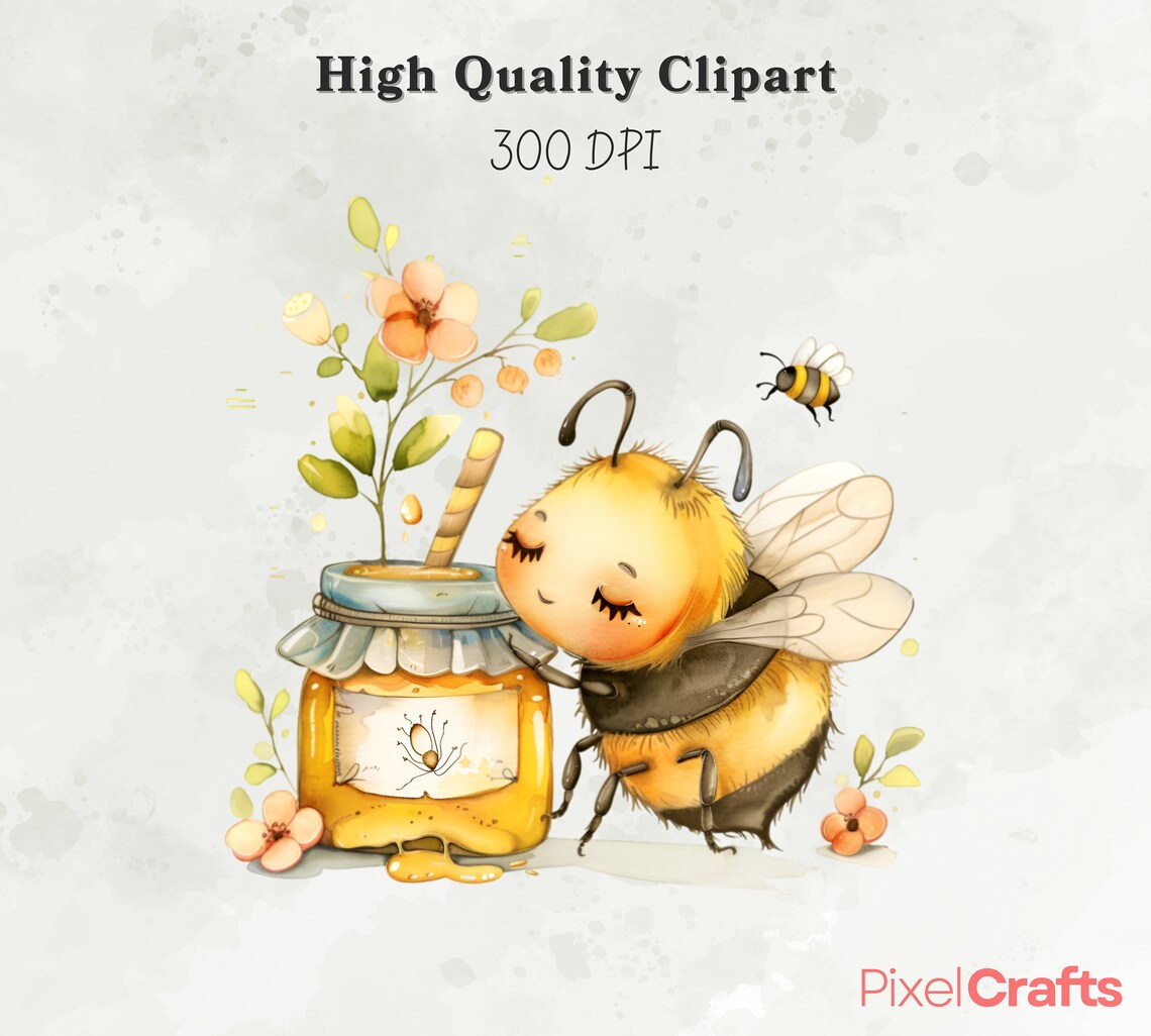 Watercolor Bee Clipart, Cute Bees Png, Honey Bee Png, Bees Graphics ...