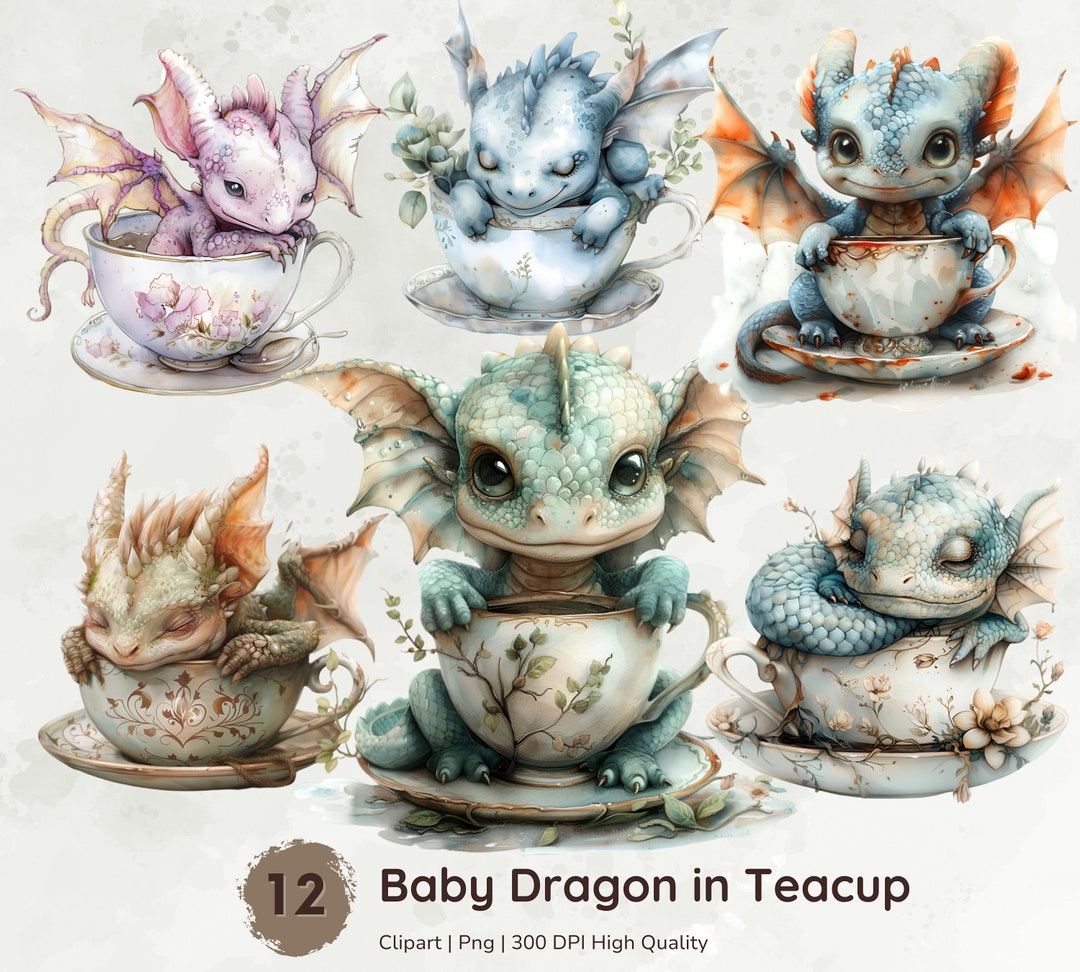 Cute Baby Dragon in Teacup Png, Dragon Clipart, Magical Clipart, Dragon ...