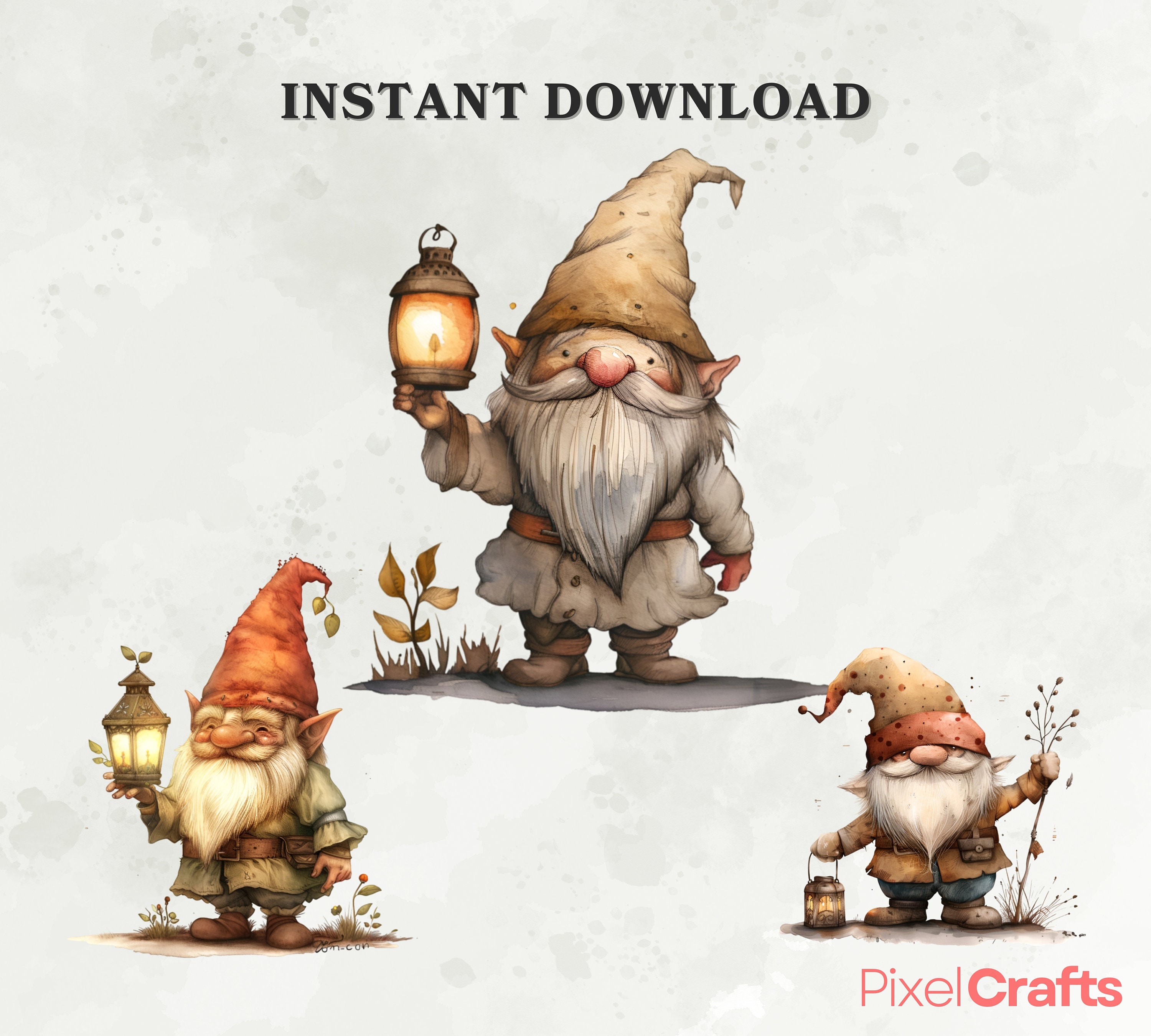Watercolor Gnome Clipart, Lantern Gnome Clipart Bundle, Oil Lamp Gnome ...