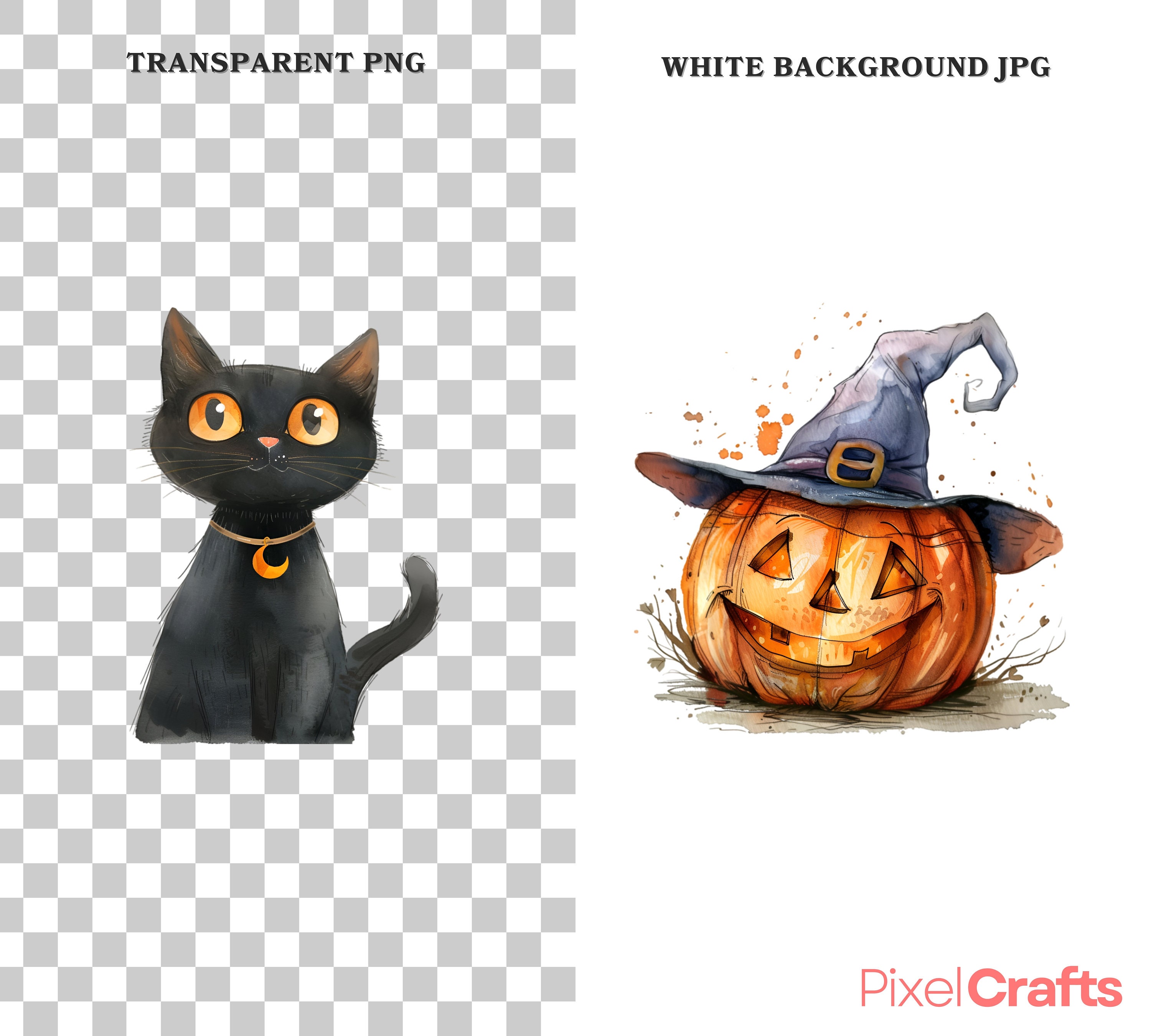 Watercolor Halloween Clipart Bundle, Halloween Decoration, Pumpkins ...