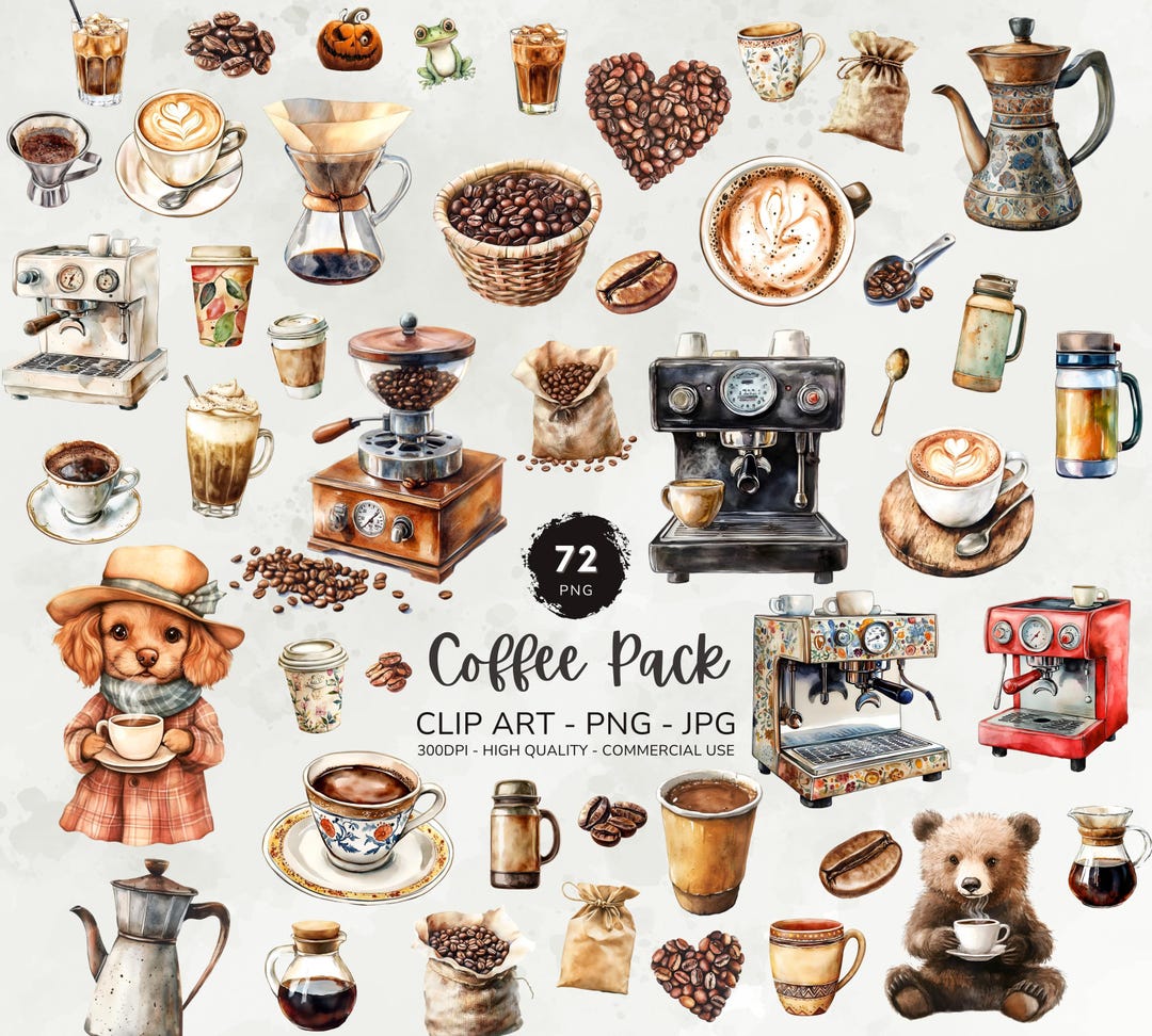 Coffee Lover Clipart Bundle, Watercolor Coffee Png, Coffee Clipart ...