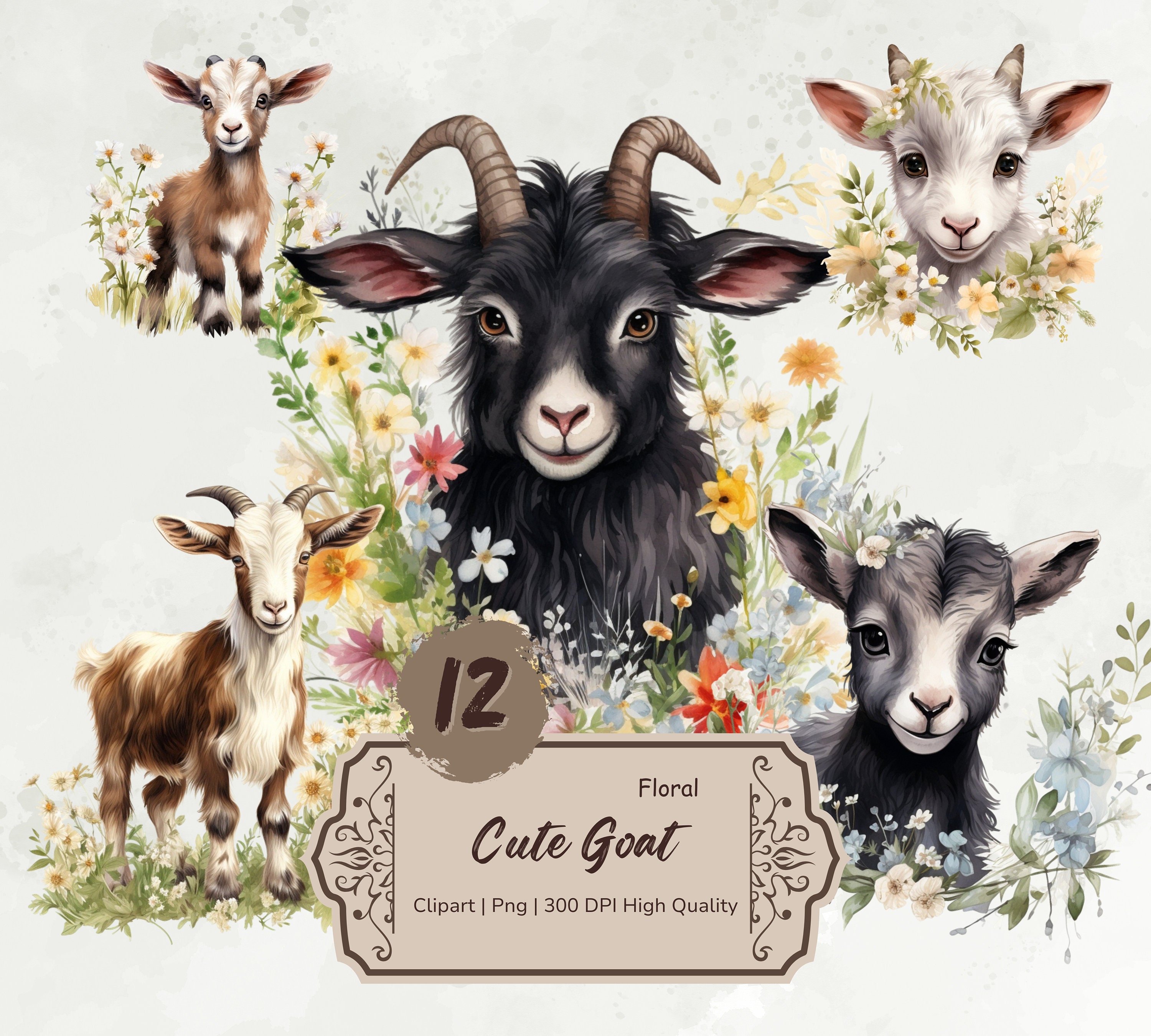 Watercolor Cute Goat Clipart, Funny Kid Goats Png, Farm Animals ...