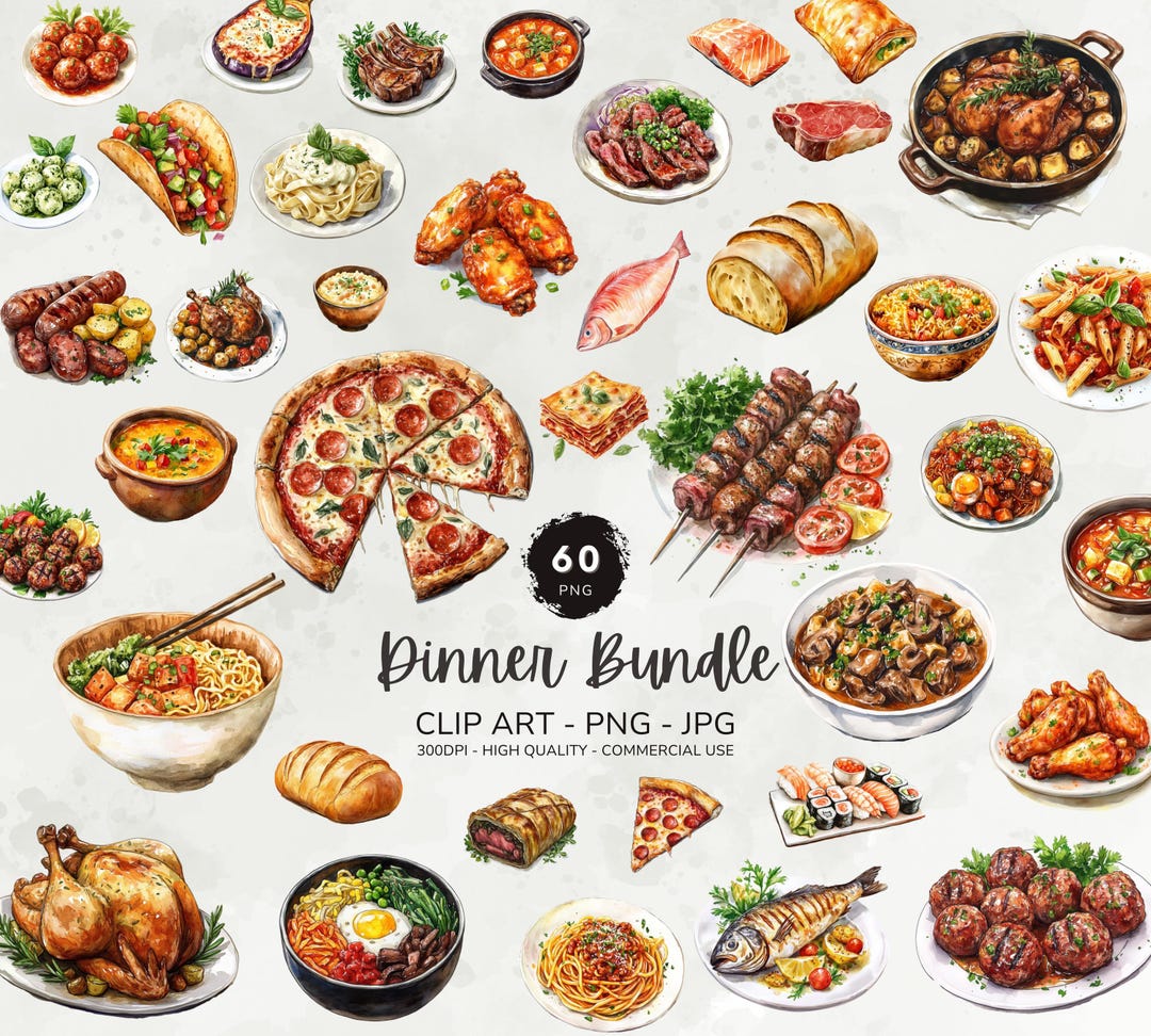 Dinner Clipart Bundle, Food Menu Clipart, Meal Graphics Png, Food Png ...