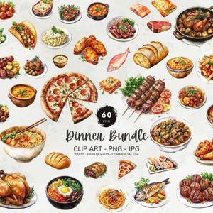 Dinner Clipart Bundle, Food Menu Clipart, Meal Graphics Png, Food Png ...