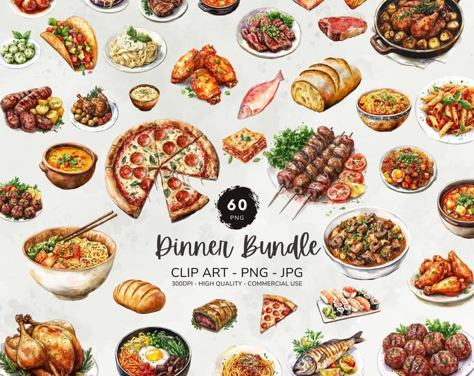 Watercolor Dinner Clipart, Dinner Menu Png Jpg Graphics, Delicious Meal ...