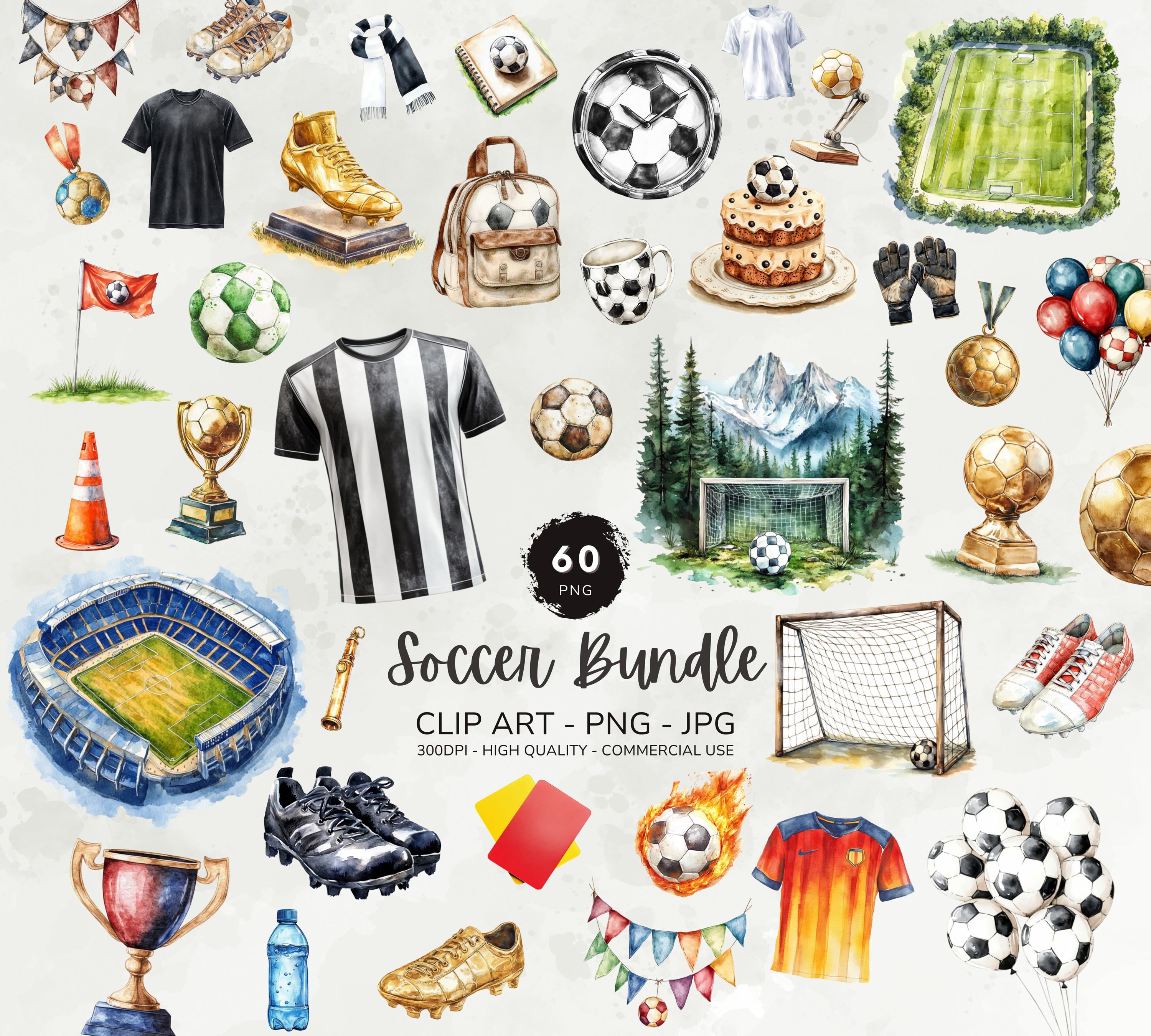 Soccer Clipart Bundle, Watercolor Football Clipart, Soccer Ball Clipart ...