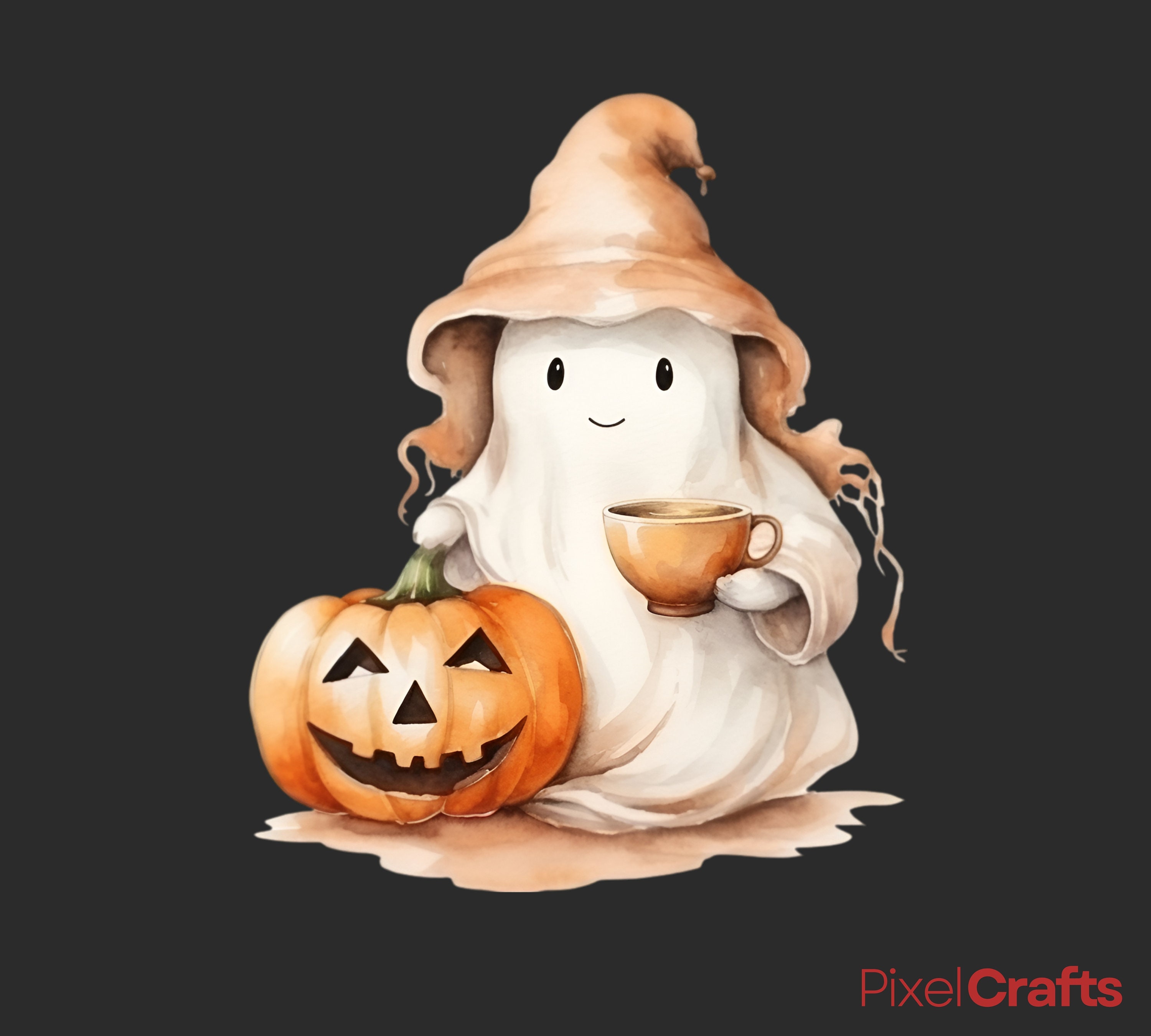 Cute Ghost Clipart, Halloween Png, Watercolor Halloween Clipart, Coffee ...