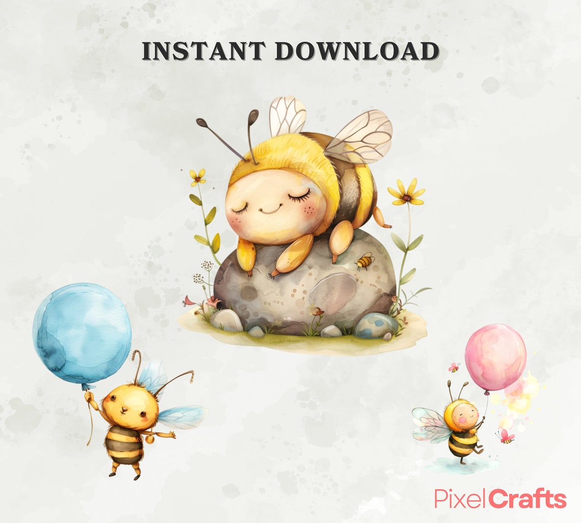 Watercolor Bee Clipart, Cute Bees Png, Honey Bee Png, Bees Graphics ...