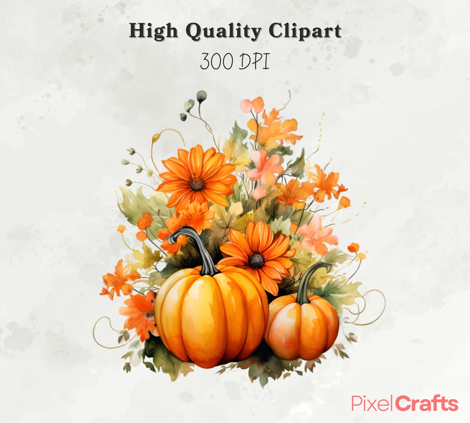 Floral Pumpkin Clipart, Fall Grapgics Png, Autumn Clipart, Watercolor ...