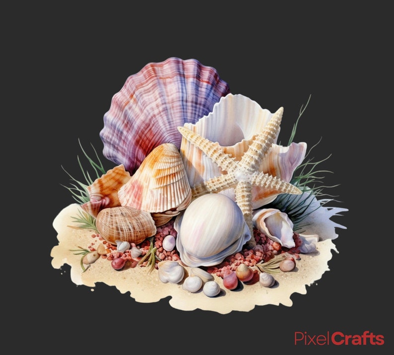 Watercolor Seashells Clipart, Sea Shells Png, Nautical Clipart, Ocean ...
