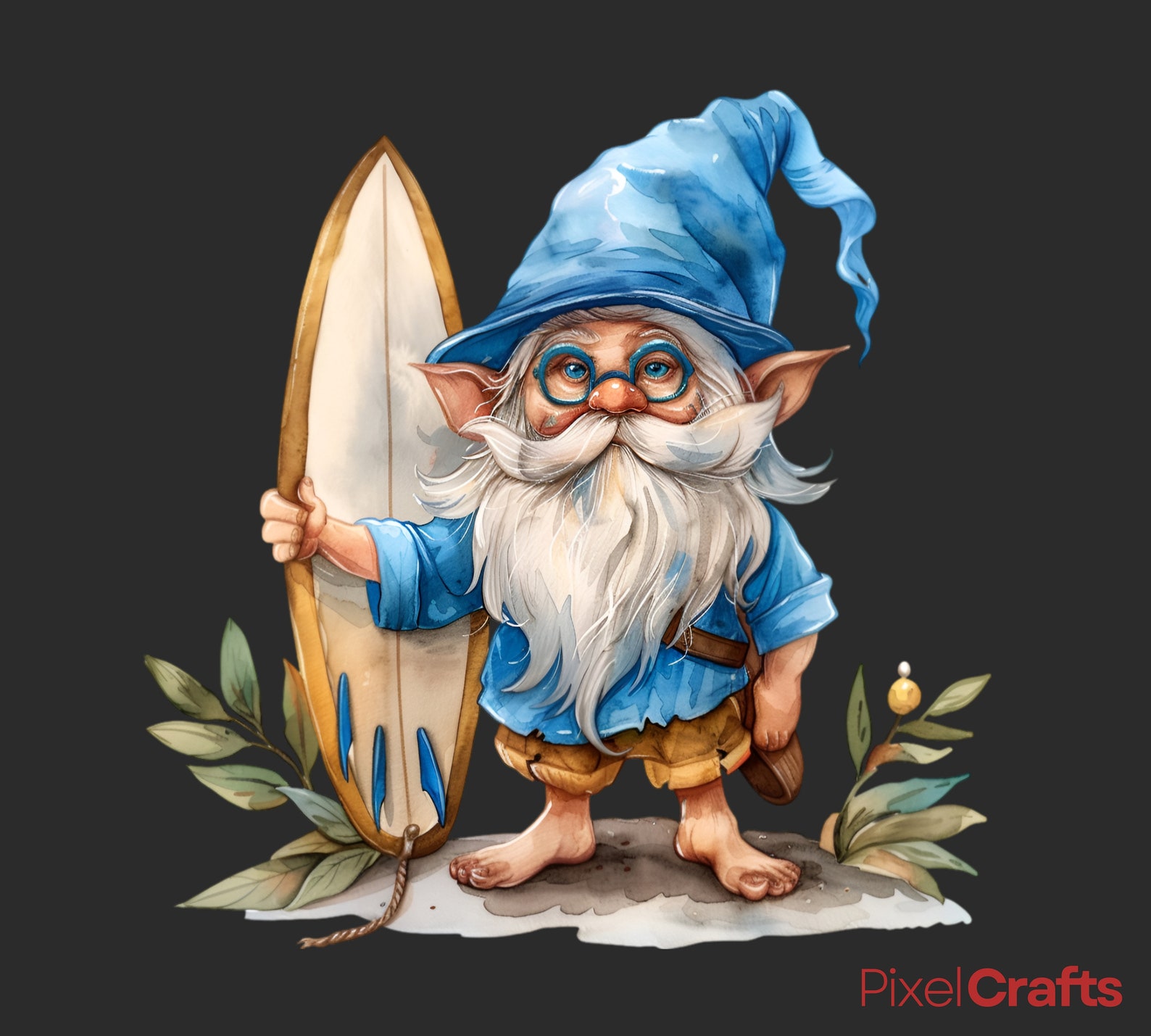 Watercolor Gnome Clipart, Surfer Gnome Clipart, Summer Gnome Png ...