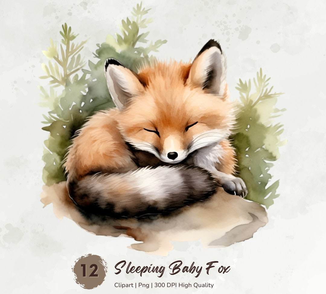 Sleeping Fox Clipart, Fox Nursery Print, Watercolor Cute Foxes Png, Fox ...