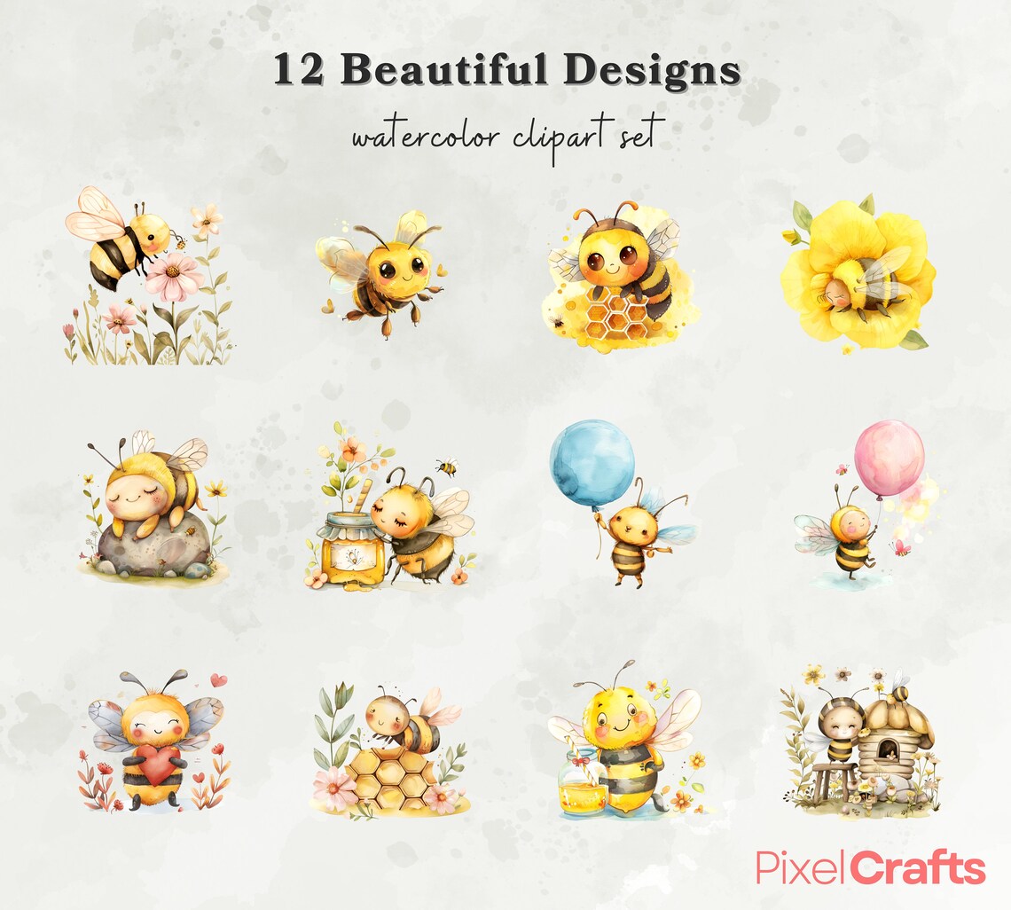 Watercolor Bee Clipart, Cute Bees Png, Honey Bee Png, Bees Graphics ...
