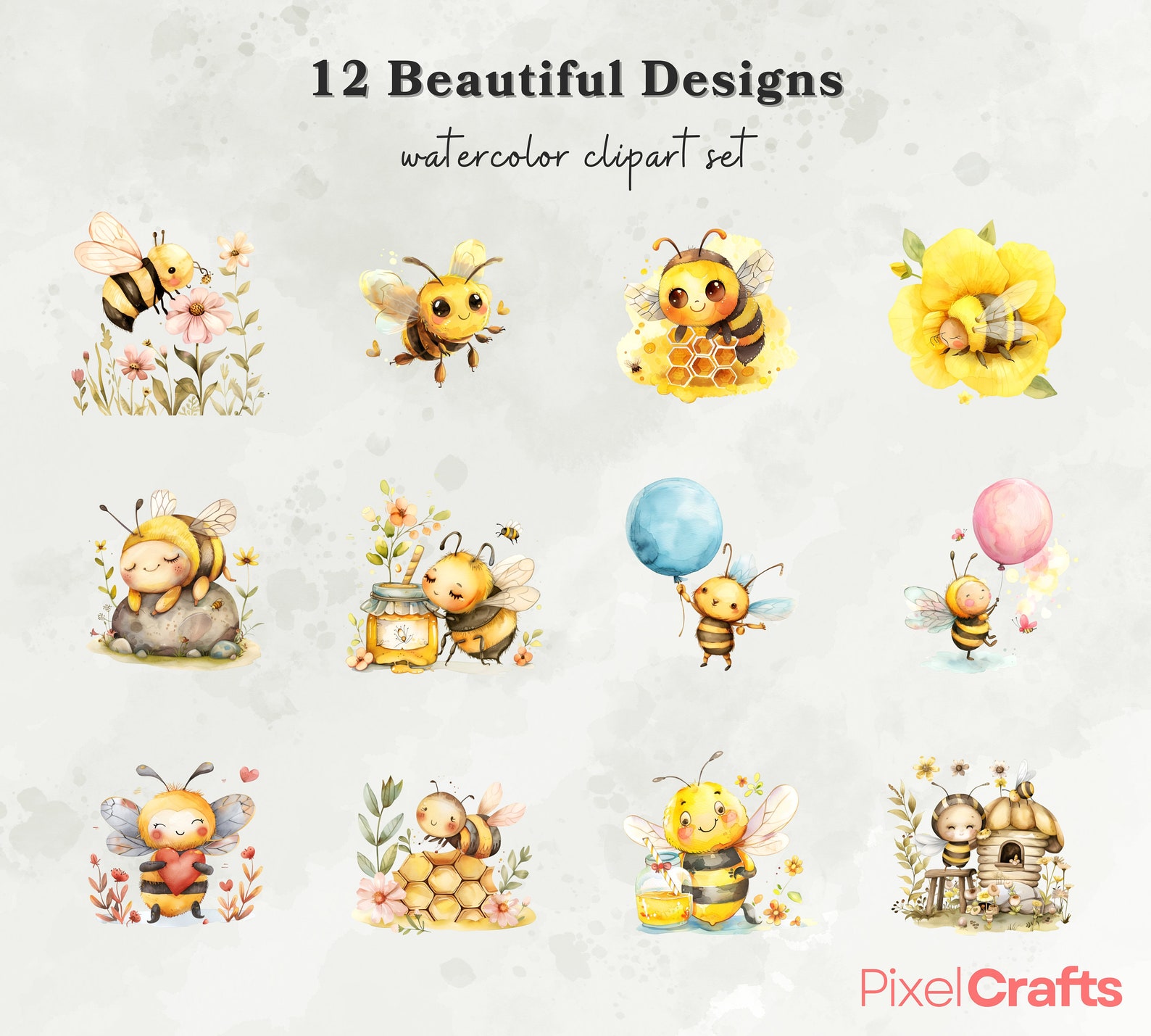 Watercolor Bee Clipart, Cute Bees Png, Honey Bee Png, Bees Graphics ...