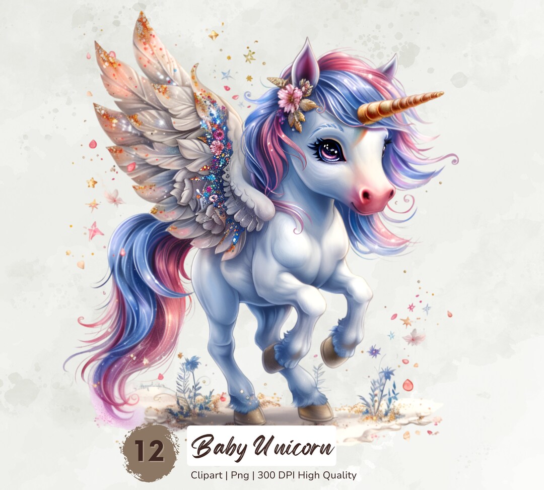Watercolor Baby Unicorn Clipart, Cute Unicorn Png, Rainbow Unicorn ...