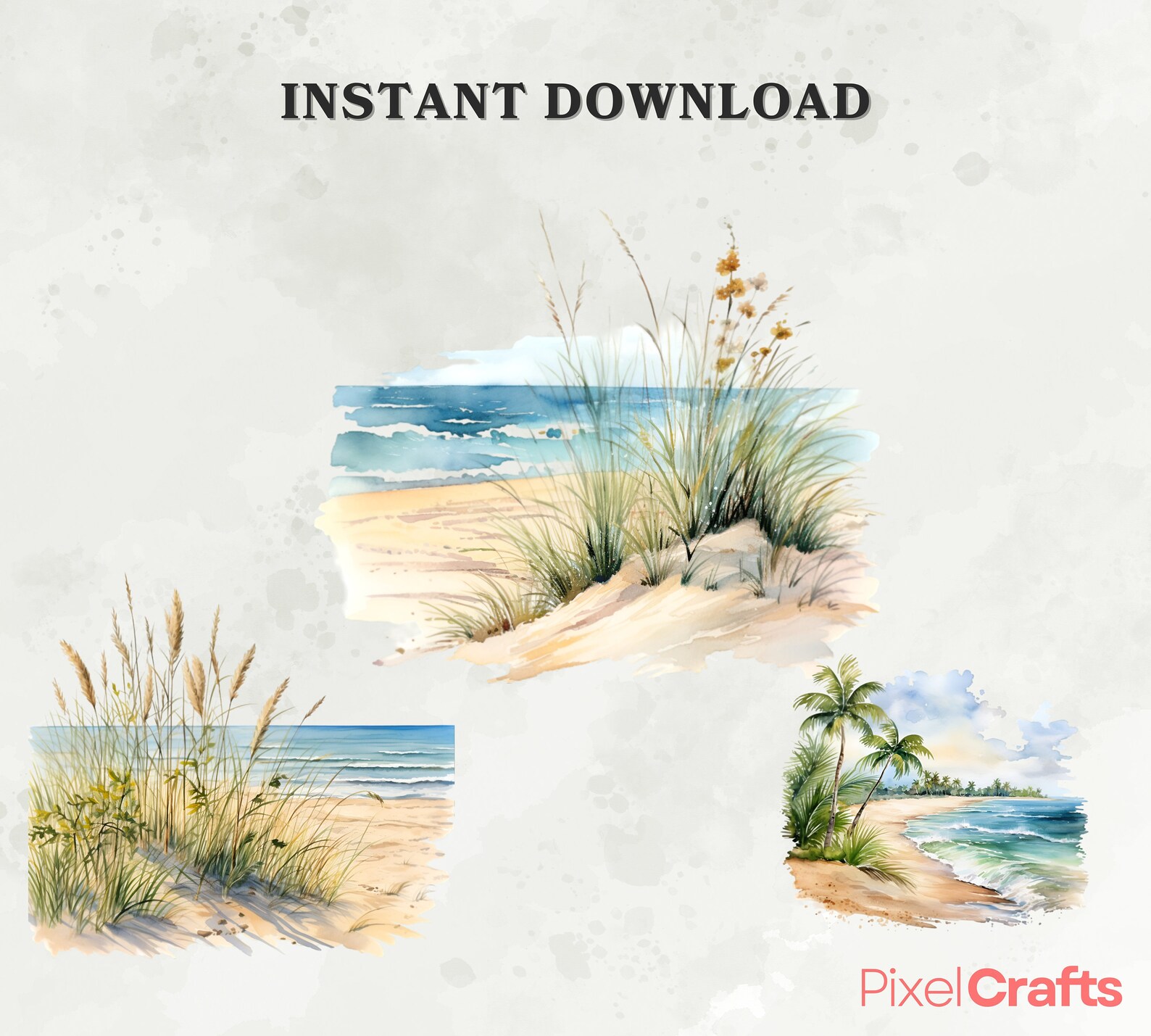 Watercolor Beach Clipart, Summer Clipart, Tropical Beach, Palms and ...