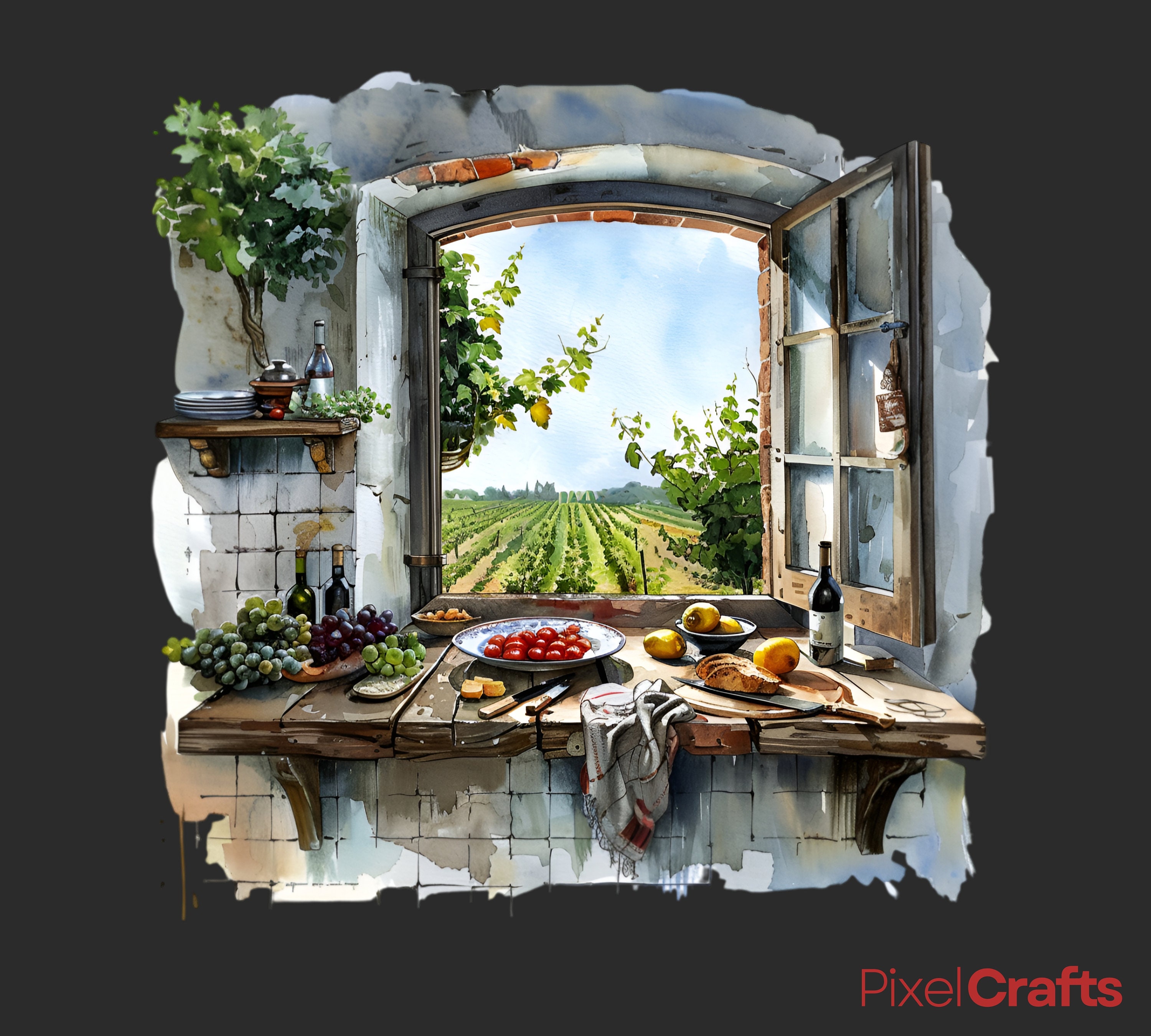 Tuscany Window Clipart, Italian Kitchen Clipart, Tuscany Landscape ...