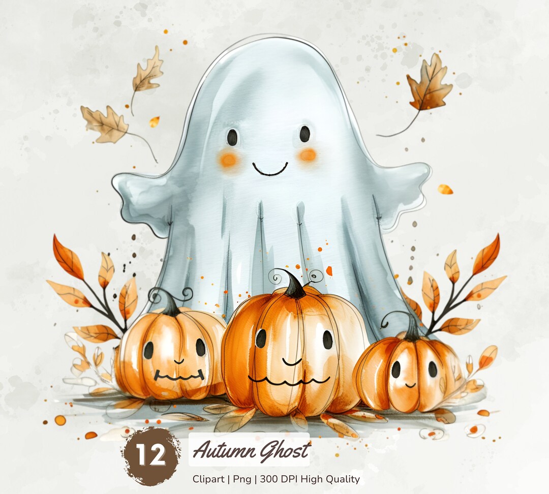 Watercolor Cute Ghost Clipart, Halloween Clipart Bundle, Pumpkins ...