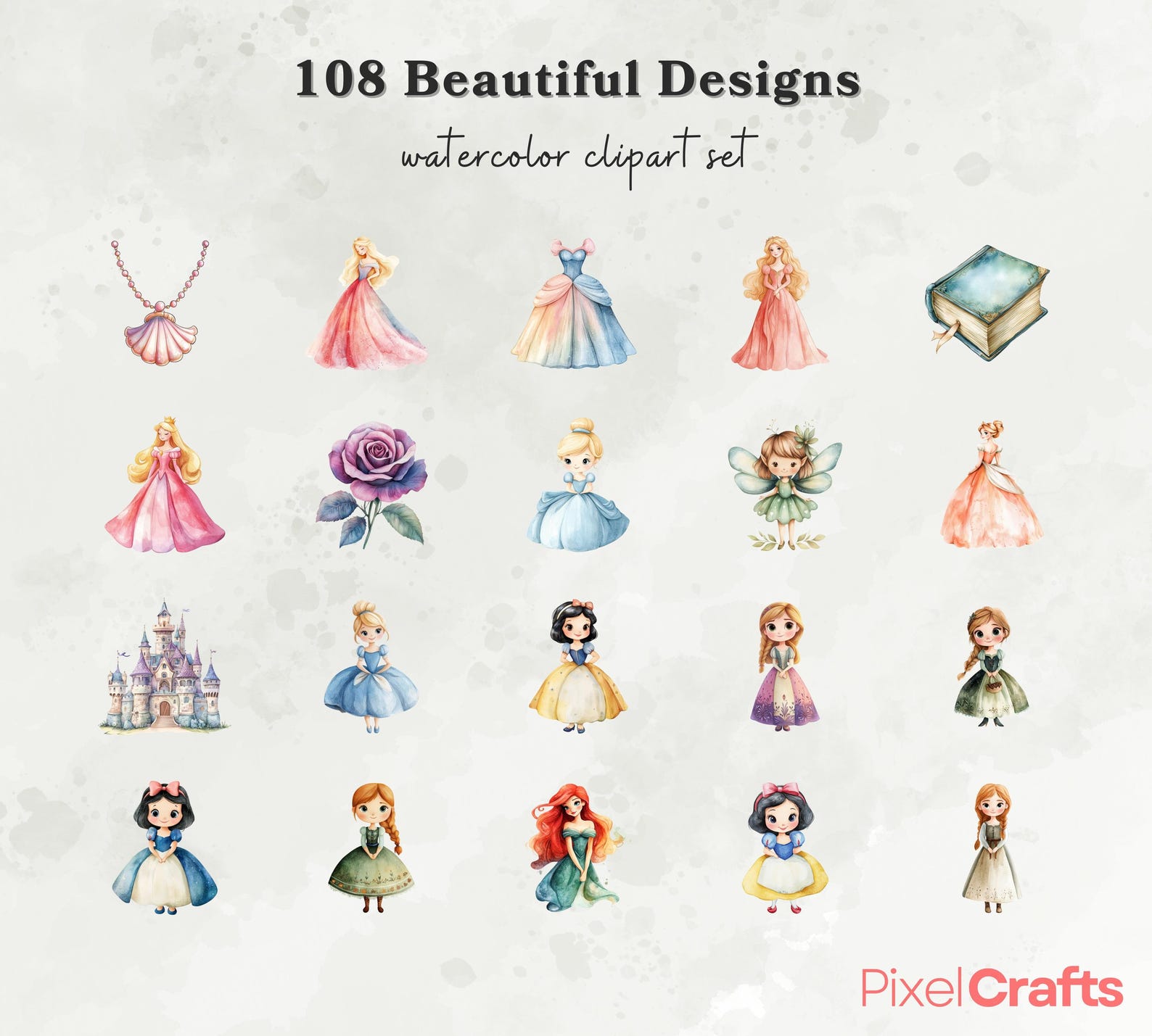 Fairytale Princess Clipart Bundle, Nursery Decor, Royal Clipart ...