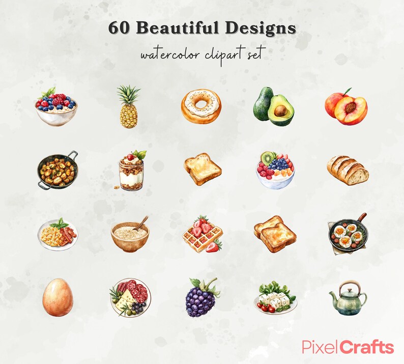 Breakfast Clipart Bundle, Brunch Clipart, Foods Graphics, Meal Graphics ...
