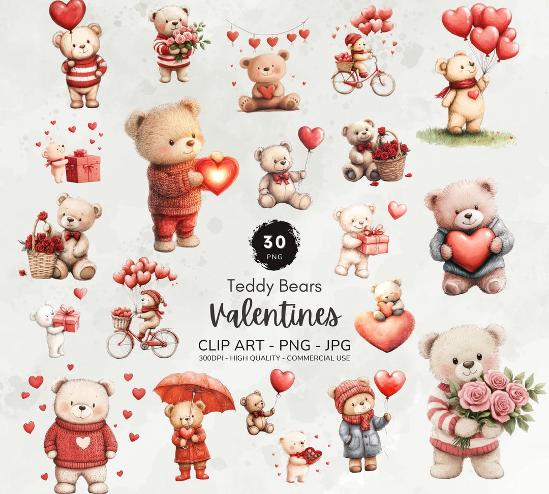 Valentine Teddy Bear Clipart, Valentines Clipart, Cute Teddy Bear ...