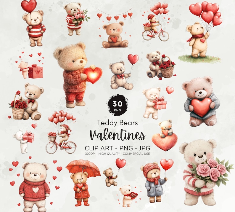 Valentine Teddy Bear Clipart, Valentines Clipart, Cute Teddy Bear ...