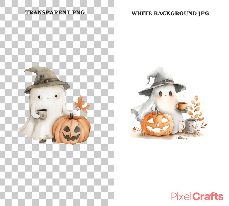 Cute Ghost Clipart, Halloween Png, Watercolor Halloween Clipart, Coffee ...
