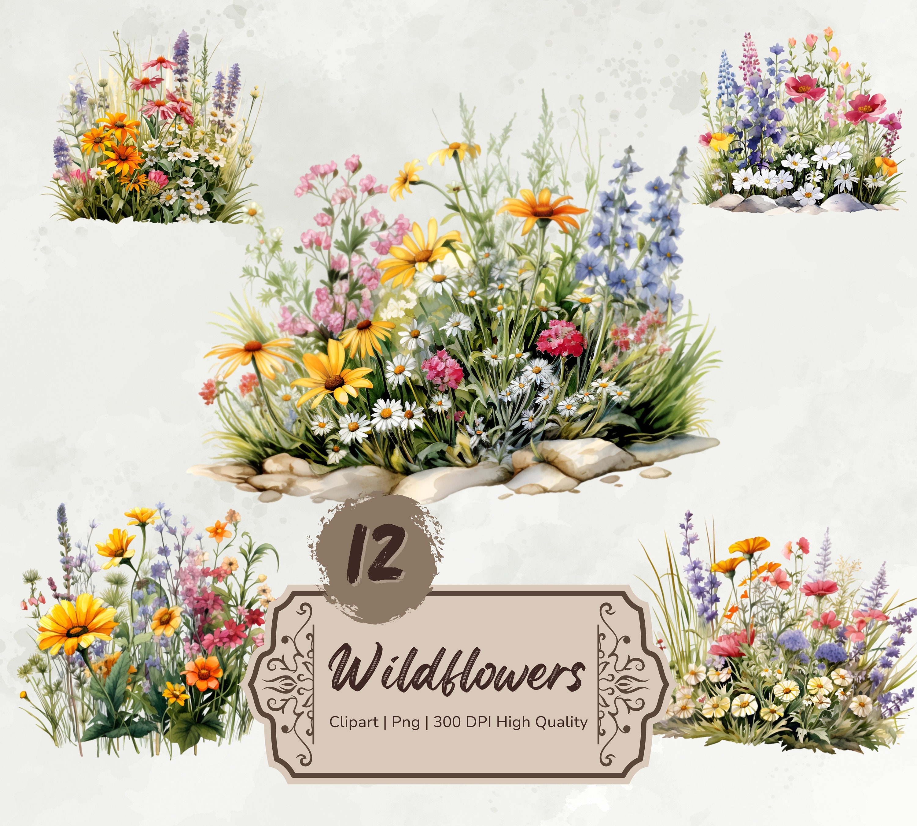 Watercolor Wildflower Clipart, Wild Flowers Clipart Bundle, Spring ...