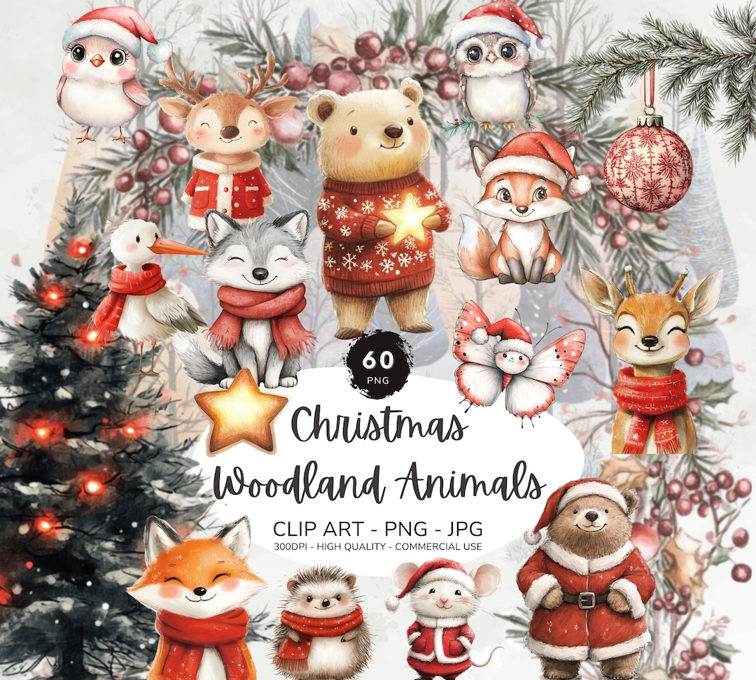 Christmas Woodland Animals Clipart, Christmas Clipart, Woodland ...
